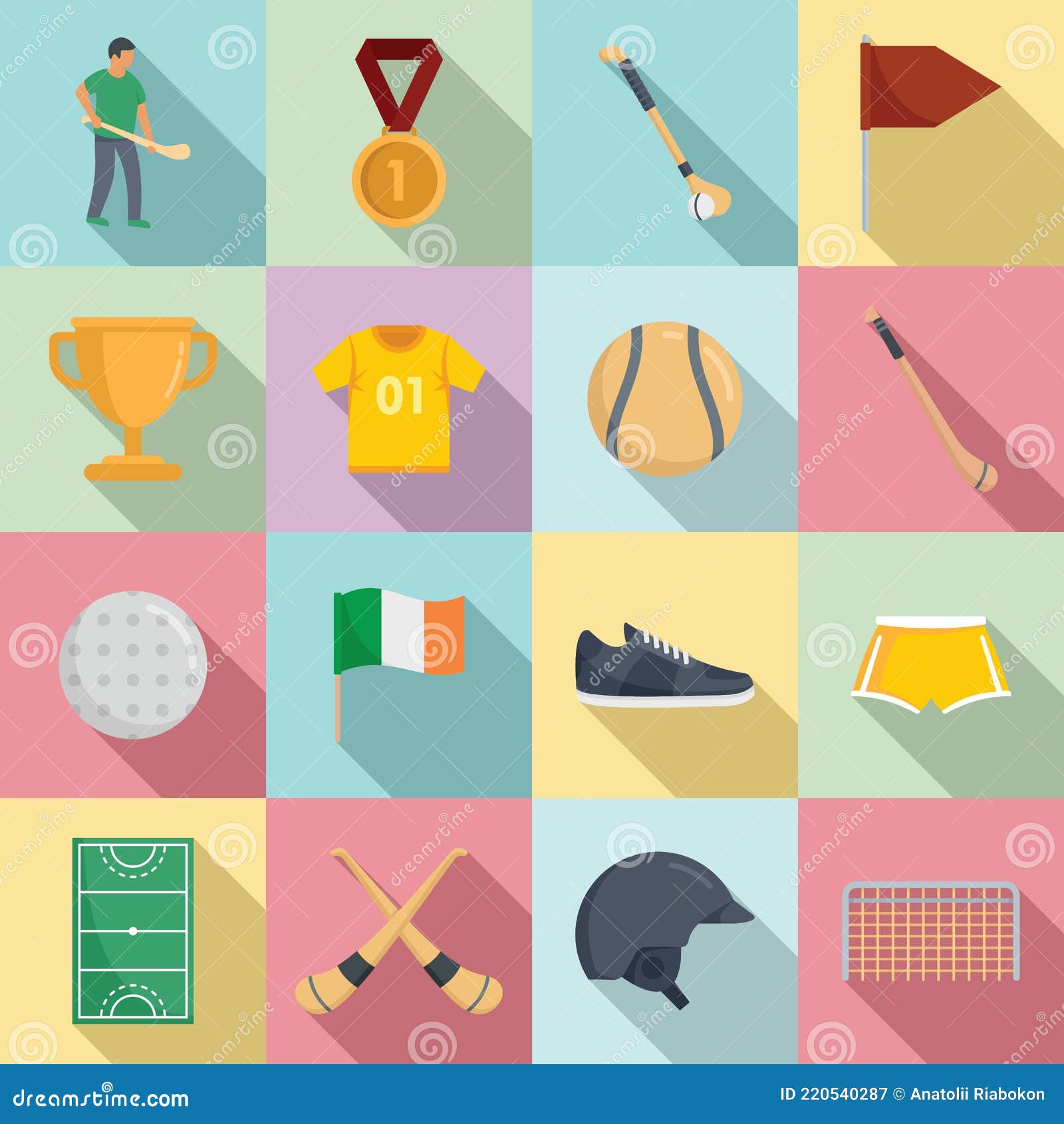 Hurling Icons Set, Flat Style Stock Vector - Illustration of flat, team ...