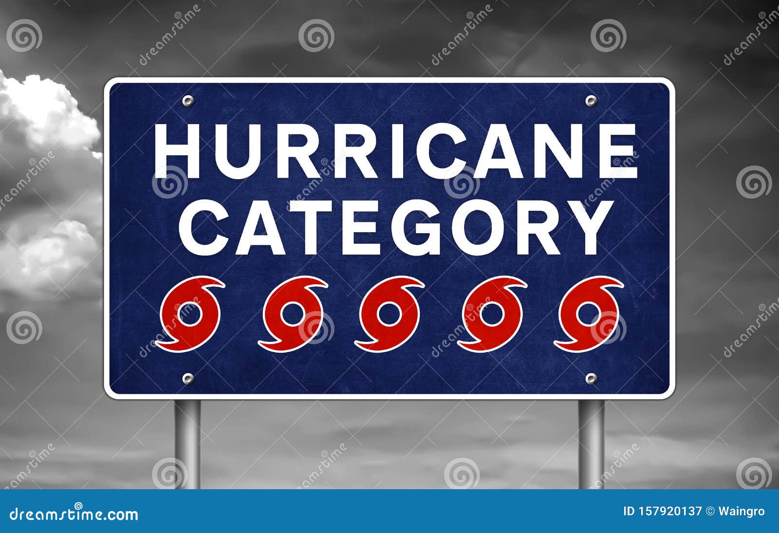 Hurricane Category Five - Road Sign Warning Stock Image - Image of ...