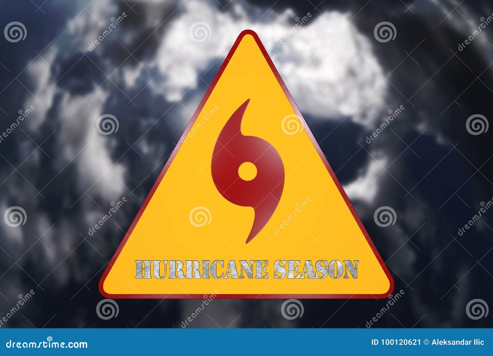 Hurricane Danger Sign and Storm in the Background 3D Rendering Stock ...