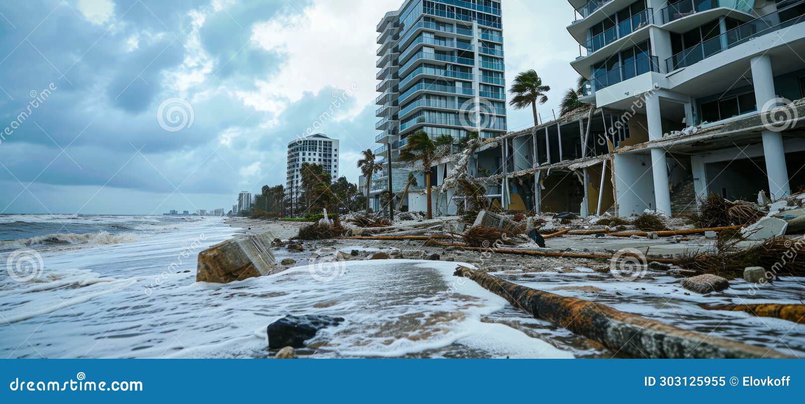 Hurricane Destroys City Shore, Infrastructure and Causing Damage and ...
