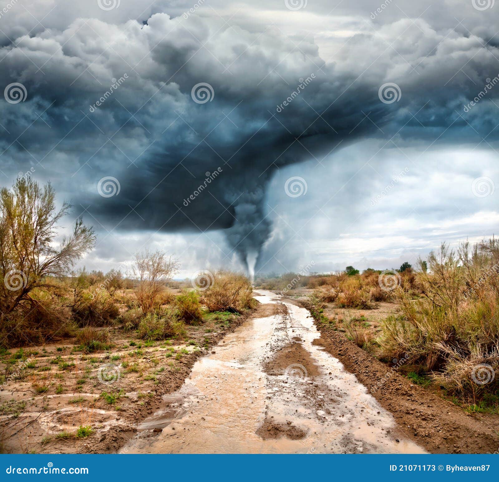 Wet Flooded Road. Soil Erosion After Storm, View Thru Four-wheel Drive ...