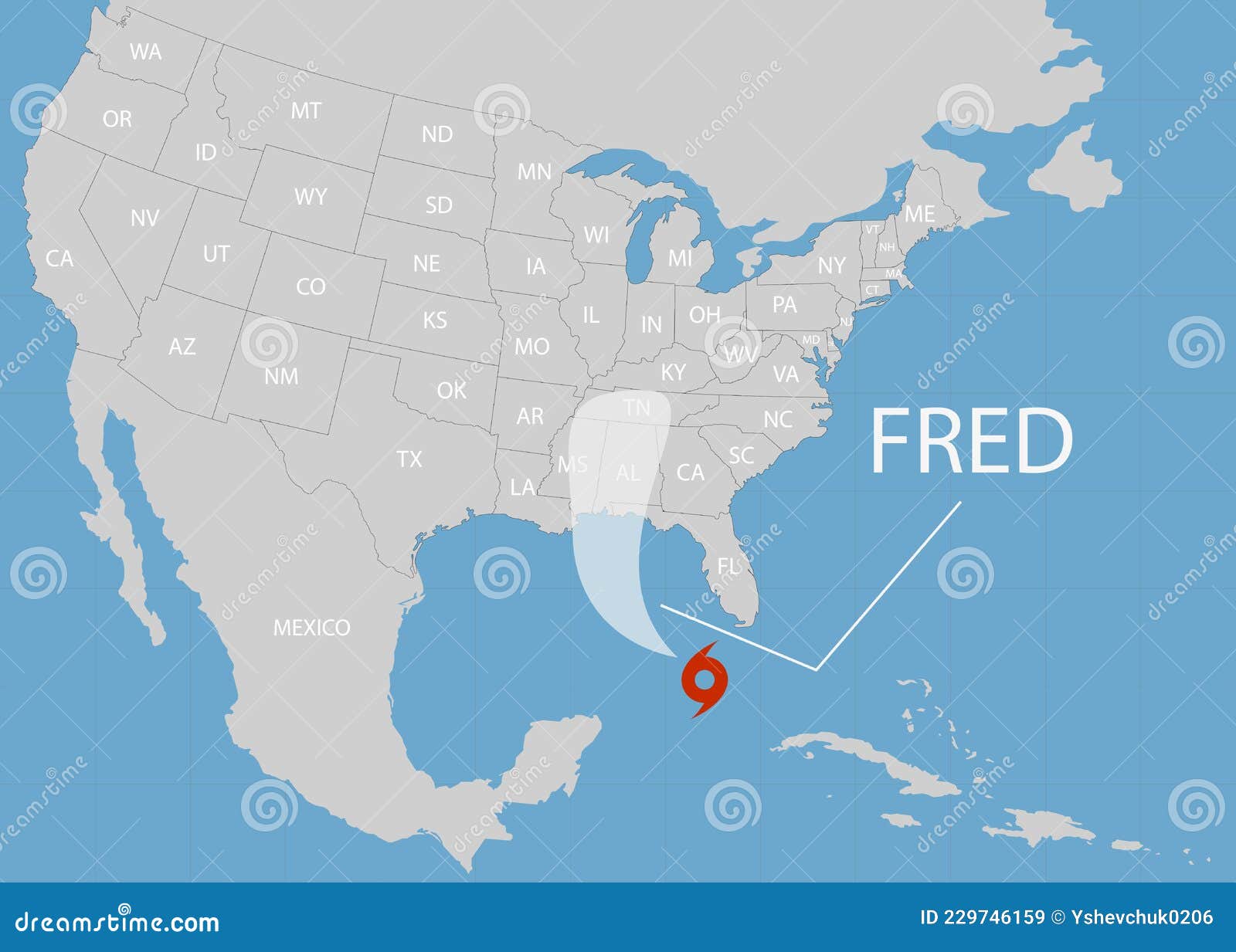 Hurricane Fred Moves Into The USA. World Map. Vector Illustration. EPS ...