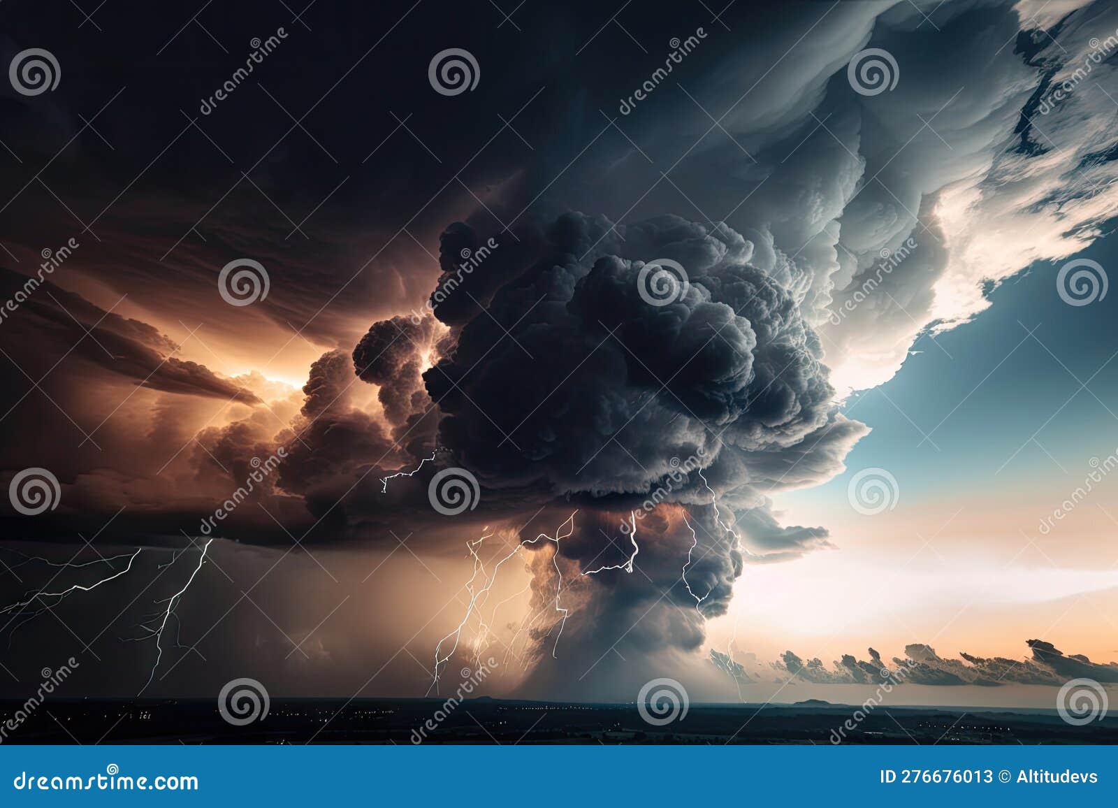 Hurricane, with Lightning Striking the Sky and Storm Clouds in the ...