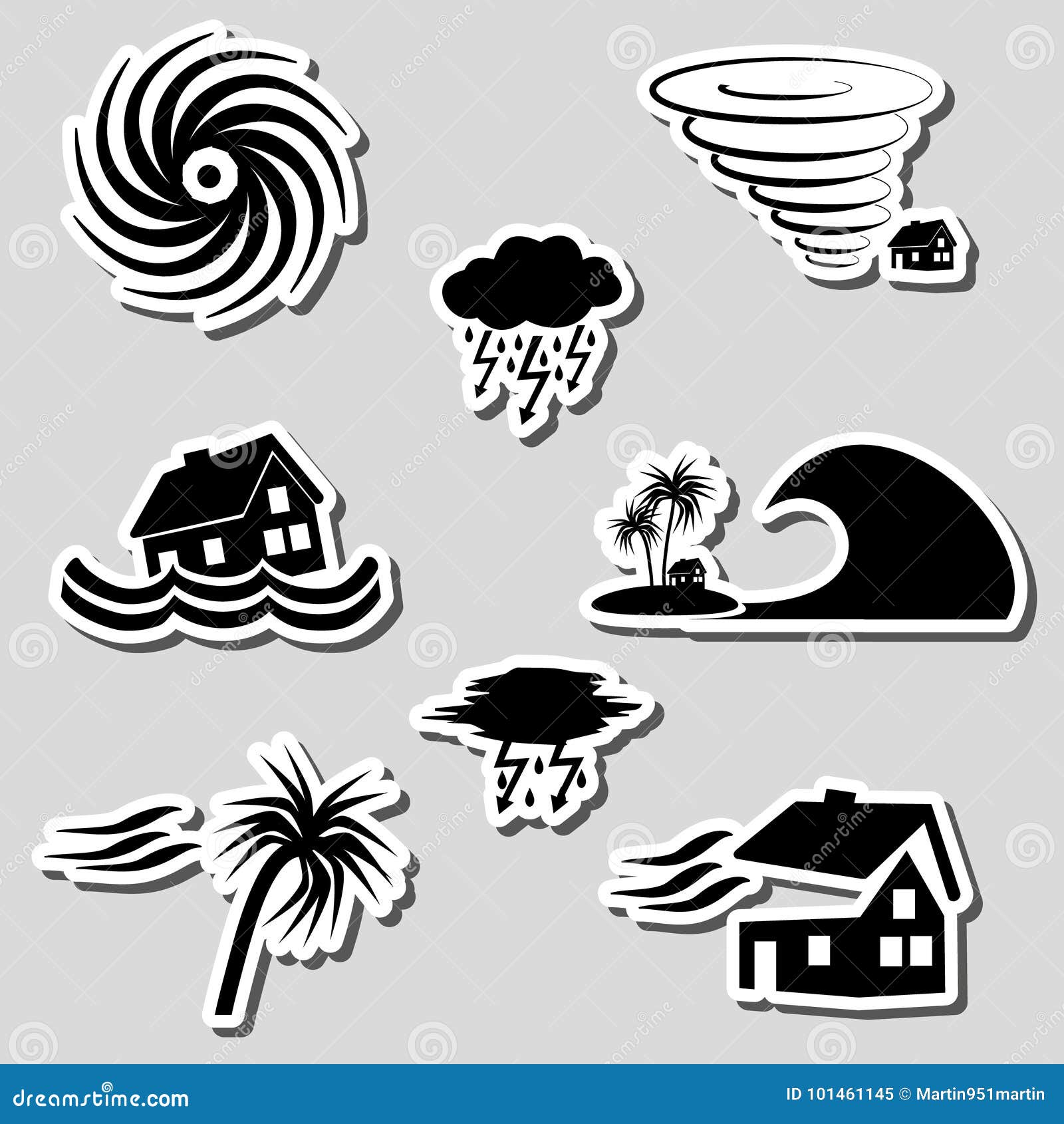 Hurricane Natural Disaster Problem Stickers Set Eps10 Stock Vector ...