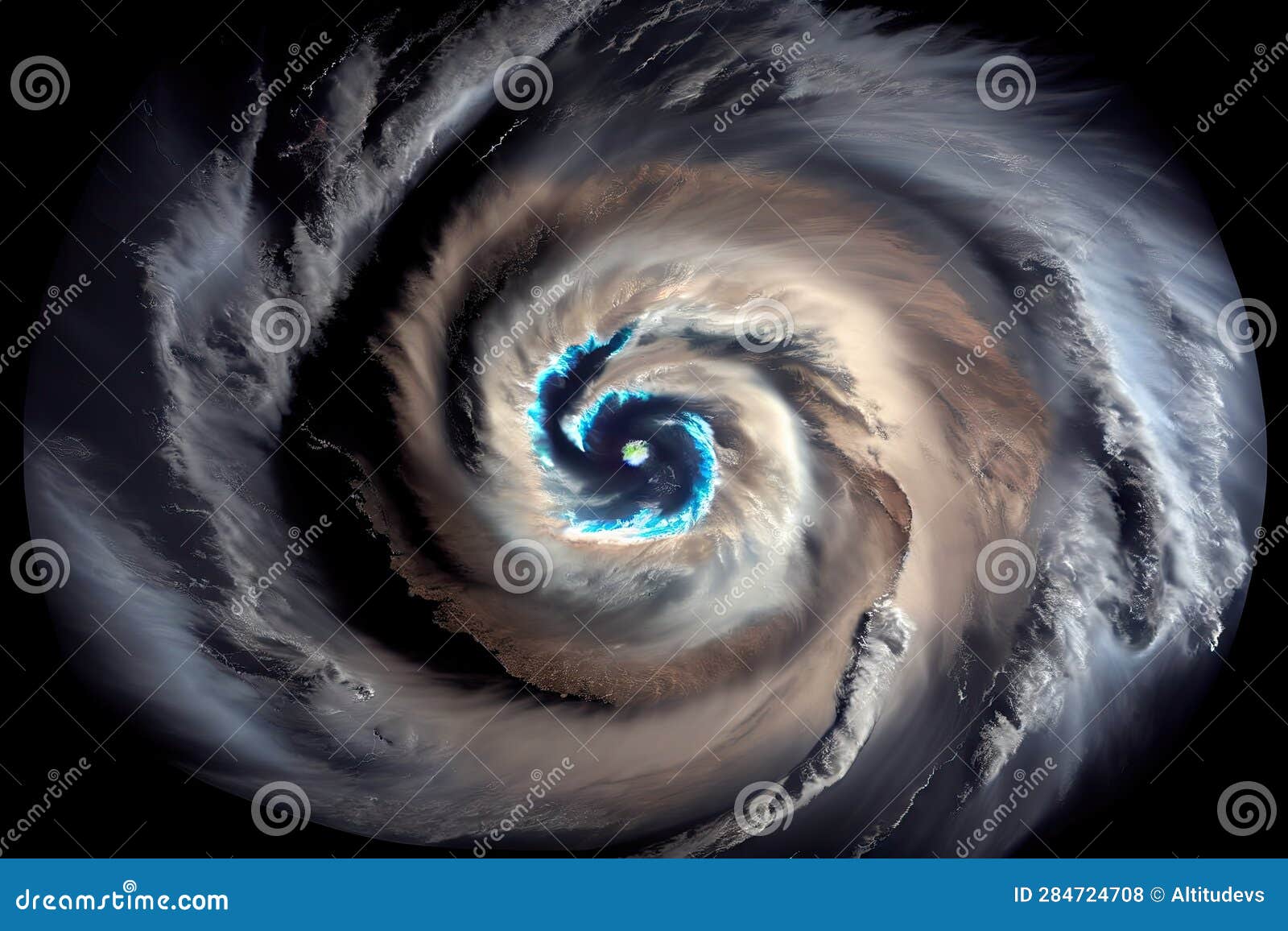 Hurricane with Powerful Winds and Thunderstorms Visible in the Eye ...