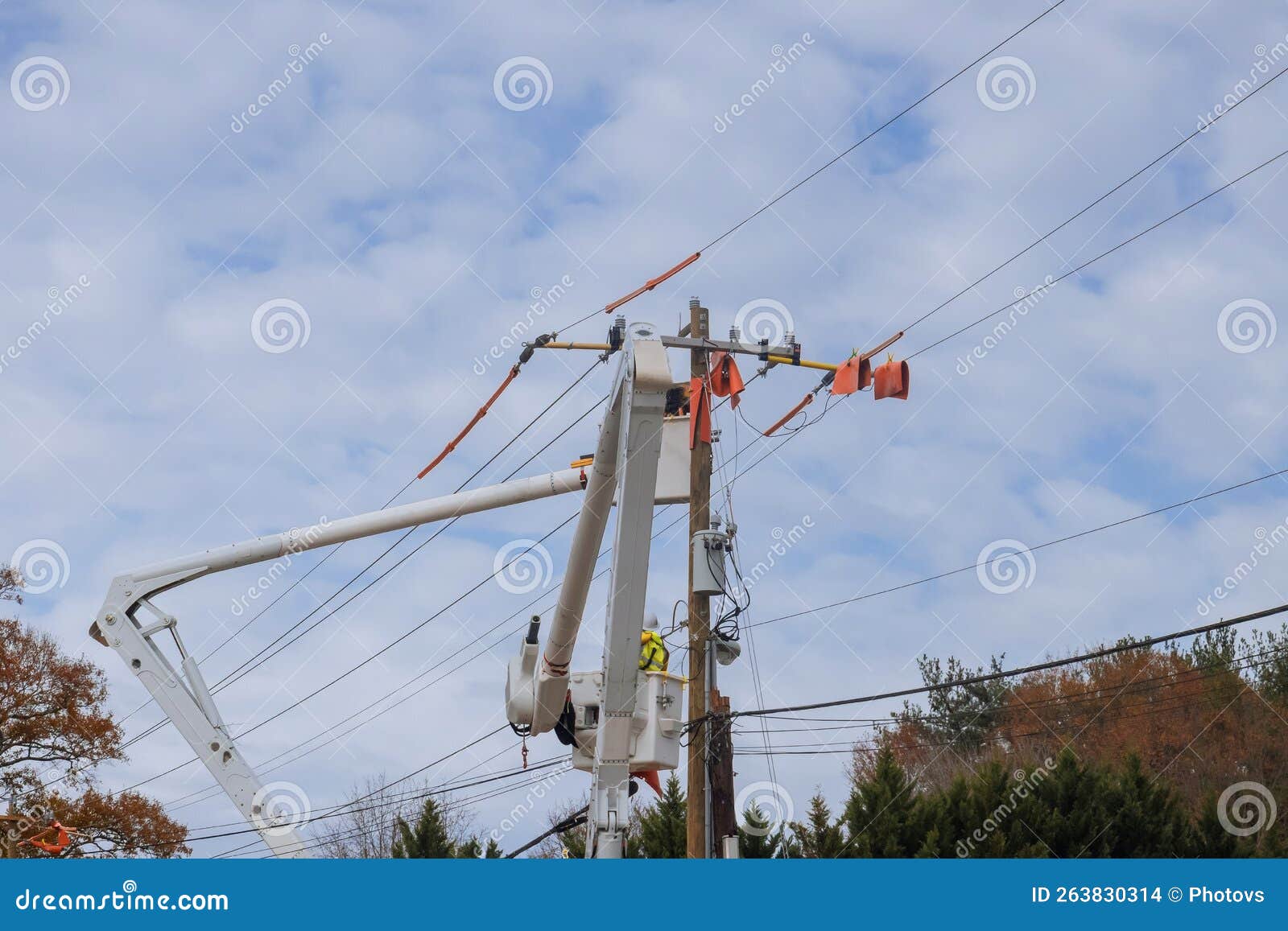 After Hurricane of Service Men Working Power Electrical Lines Support ...