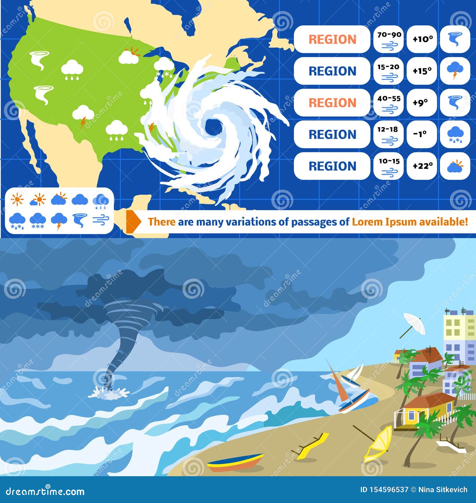 Hurricane Storm Banner Set, Flat Style Stock Vector - Illustration of ...