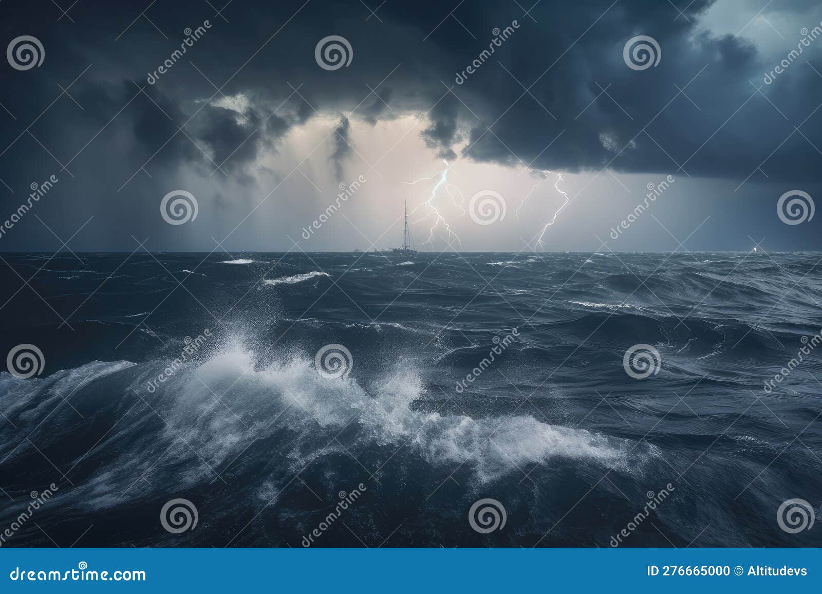 Hurricane Swirling Over the Ocean, with Lightning Strikes and Rain ...
