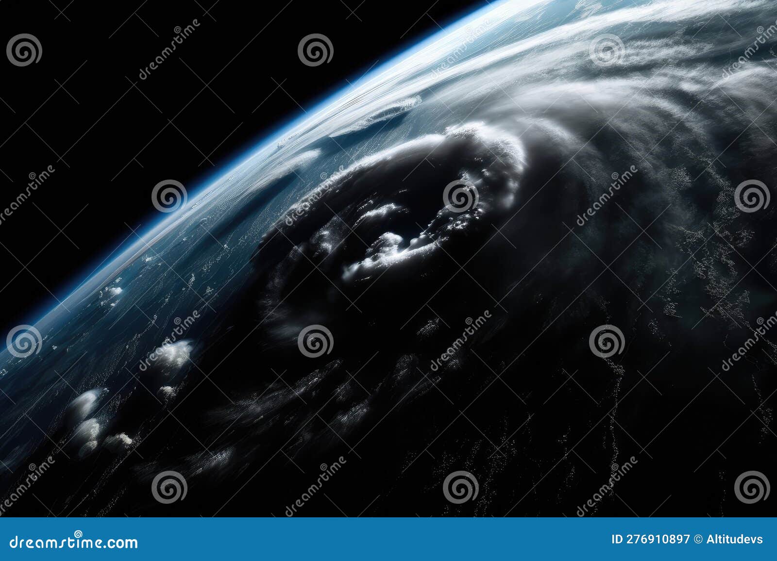 Hurricane, with View of Storm Clouds and Lightning, on Black Background ...