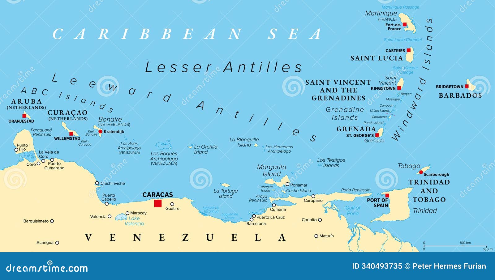 Hurricane Free Caribbean Islands, Map of Leeward Antilles and Windward ...