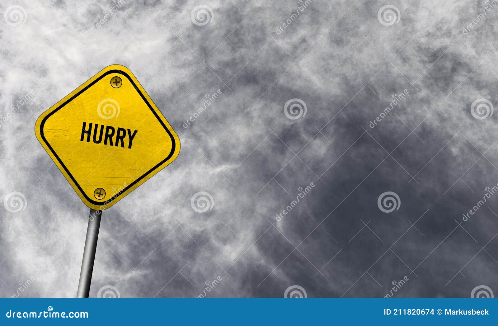Hurry - Yellow Sign with Cloudy Background Stock Illustration ...