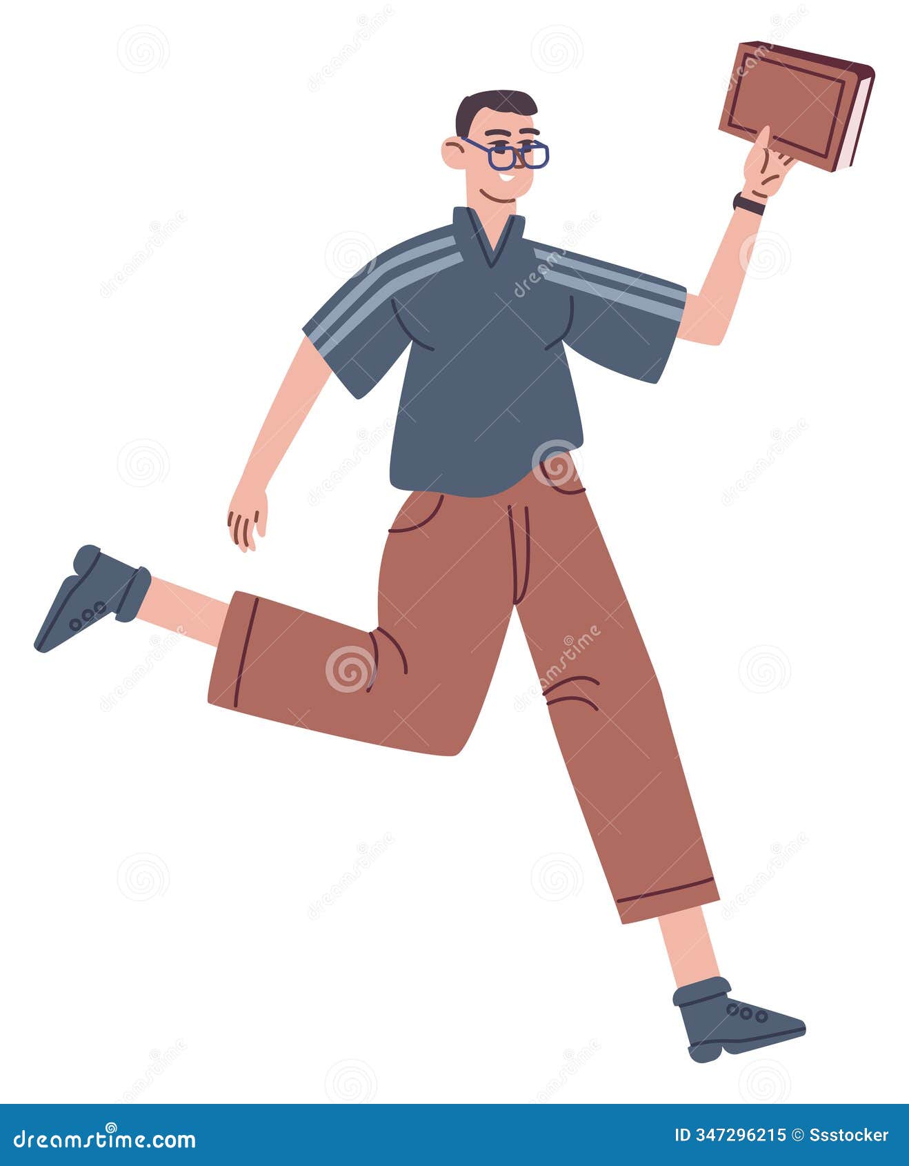 Running Young Man Businessman, Cartoon Concerned Character With A Stack ...