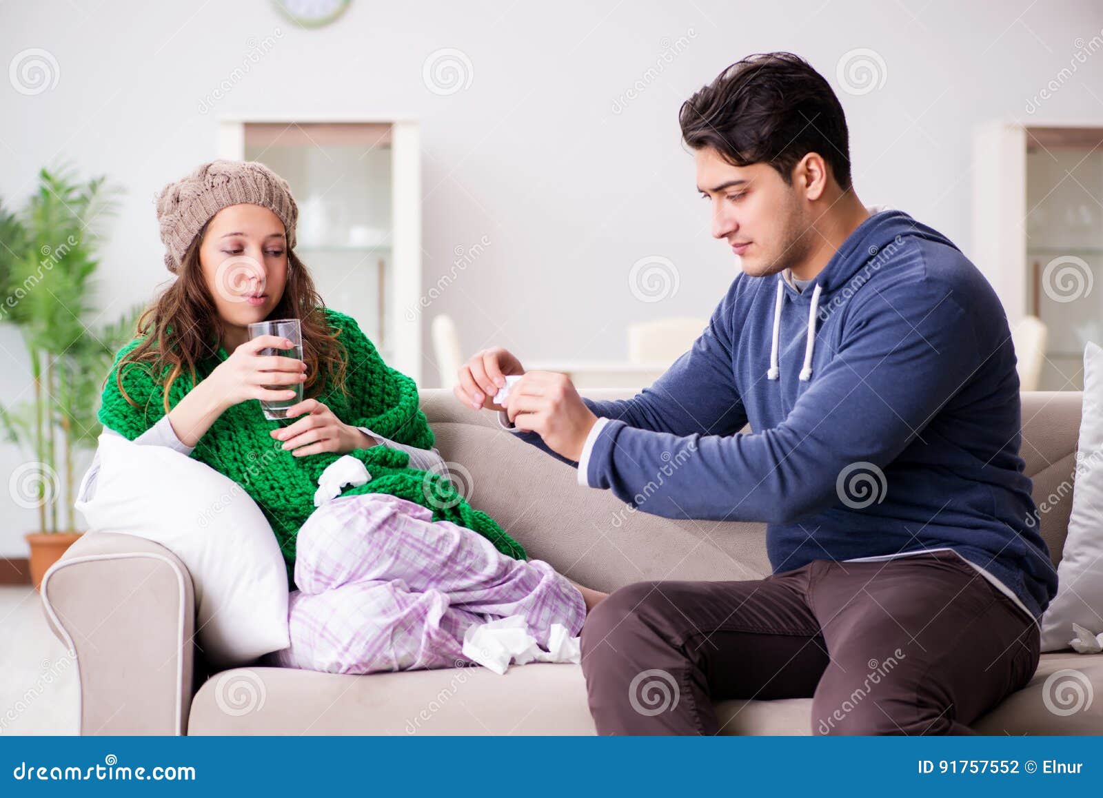 The Husband Caring for Sick Wife Stock Photo - Image of caring, bedroom ...