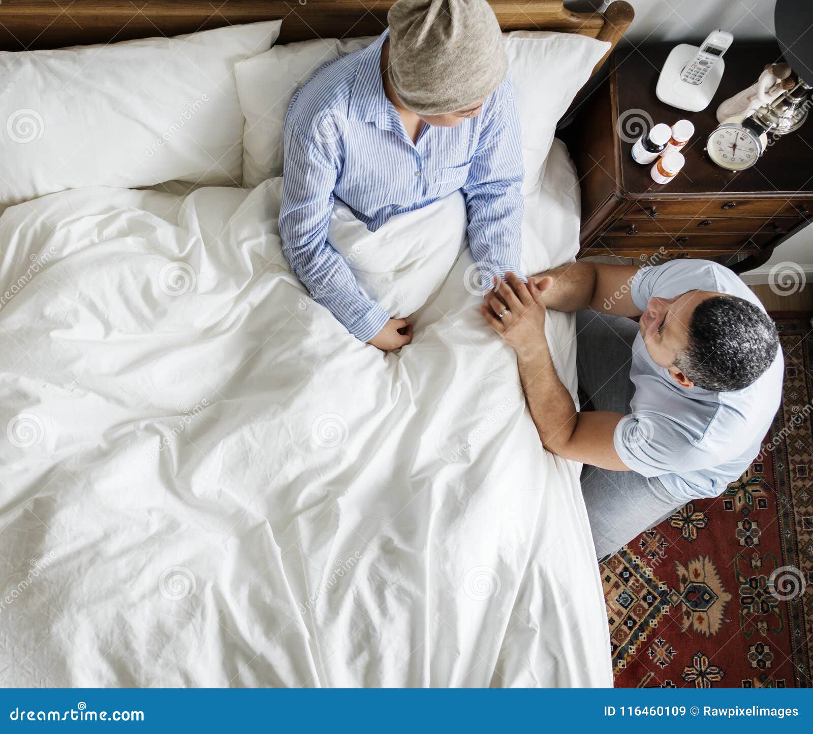 Husband Cheering Up Cancer Wife Stock Image - Image of couple ...