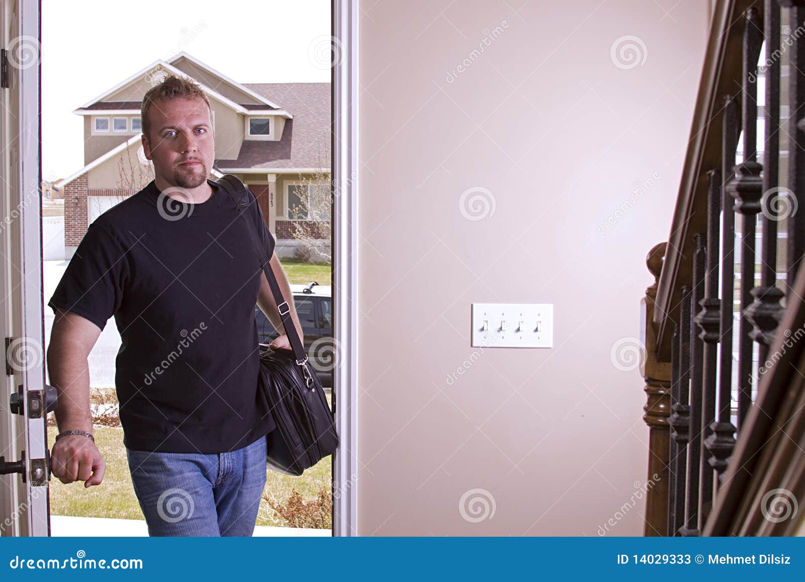 Husband Coming Home from Work Stock Image - Image of house, profession ...