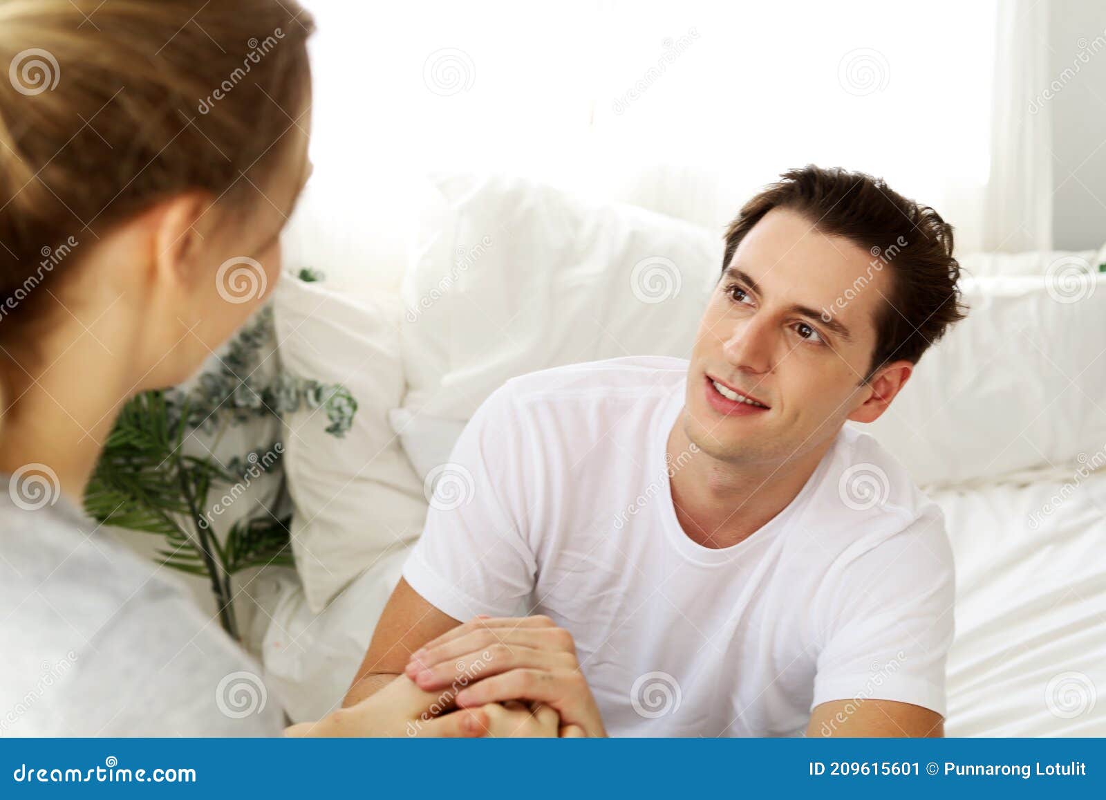The Husband Encourages His Wife Sharing Working And Lifestyle Stock