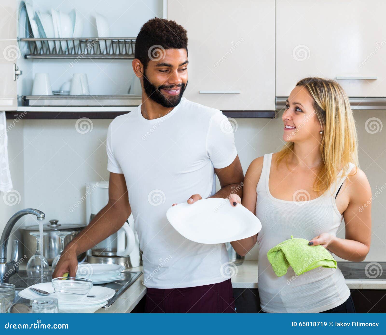 Husband Helping Girl Doing Clean Up Stock Image - Image of married ...