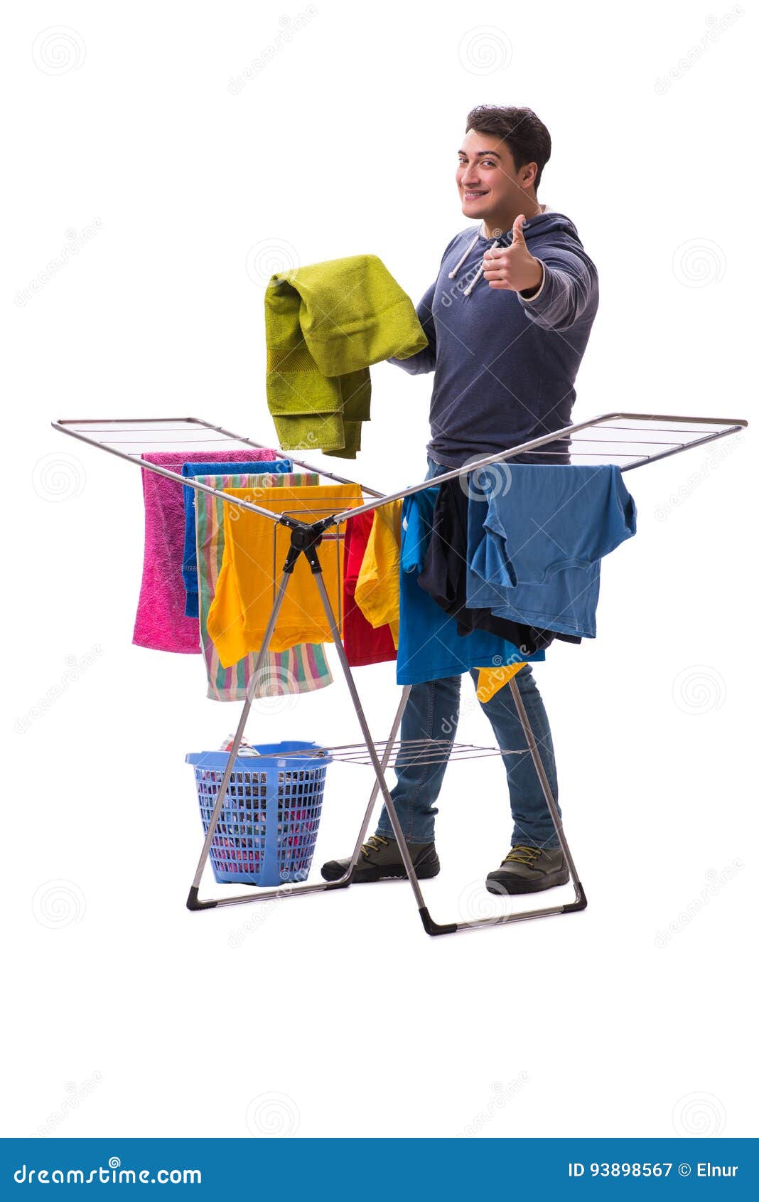 The Husband Man Doing Laundry Isolated on White Stock Image - Image of ...