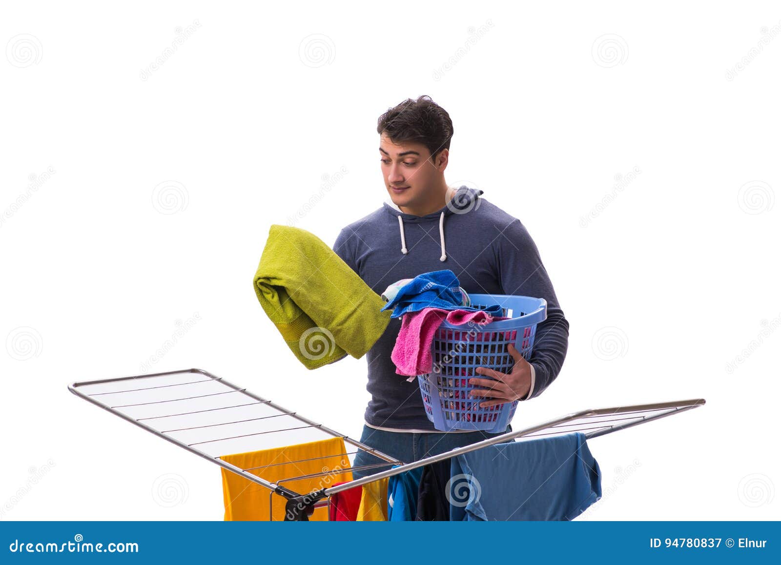 The Husband Man Doing Laundry Isolated on White Stock Image - Image of ...