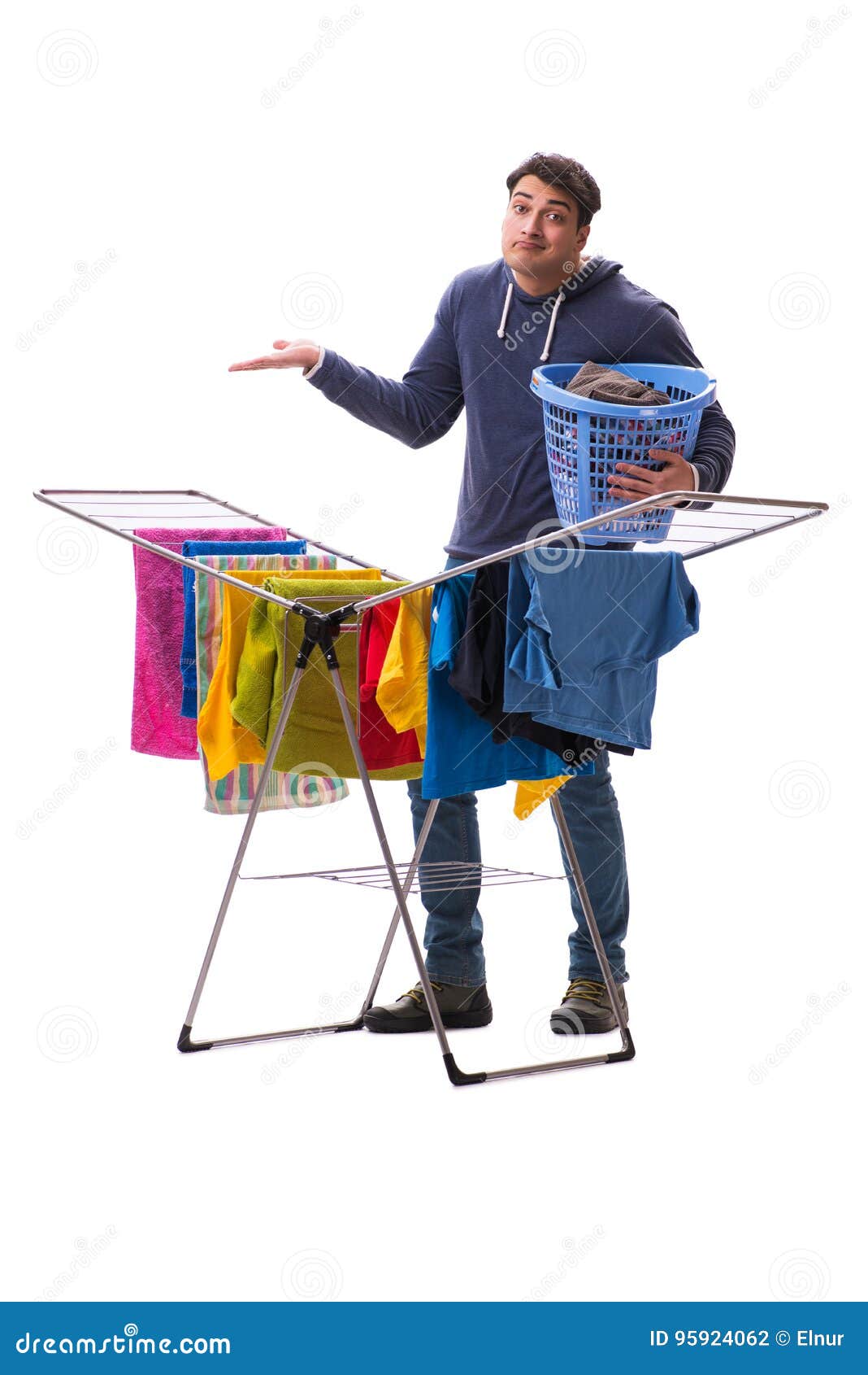 The Husband Man Doing Laundry Isolated on White Stock Photo - Image of ...