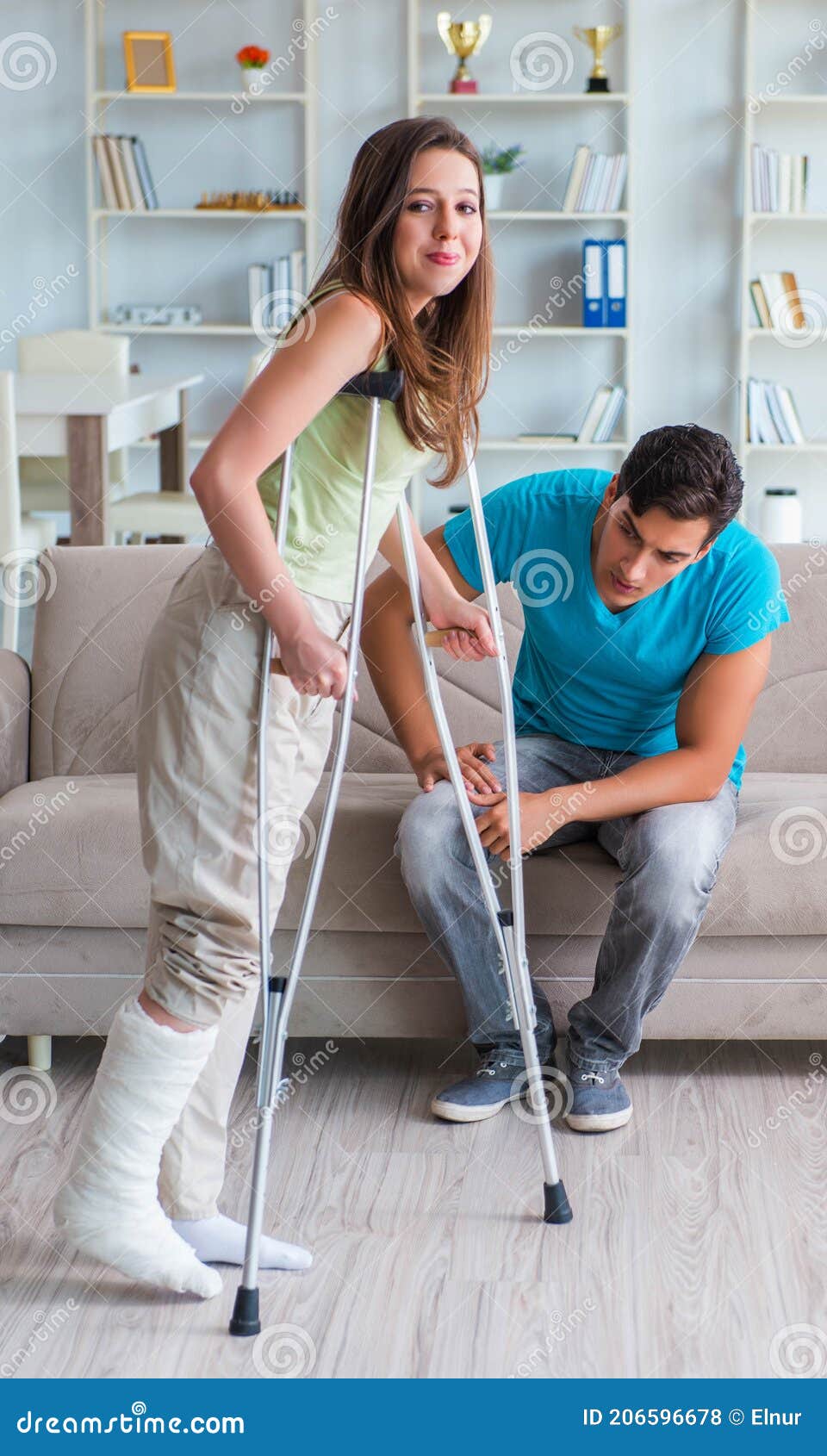 Husband Man Supporting Injured Wife Stock Photo - Image of injured ...