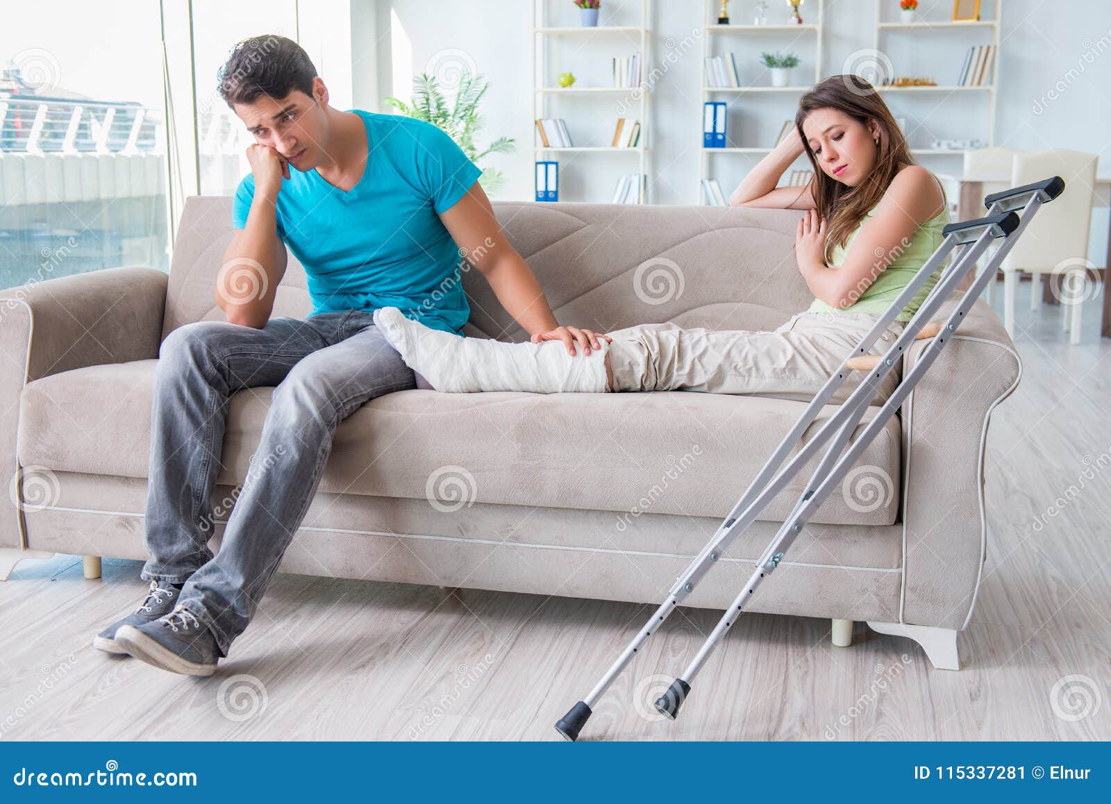 The Husband Man Supporting Injured Wife Stock Image - Image of handicap ...