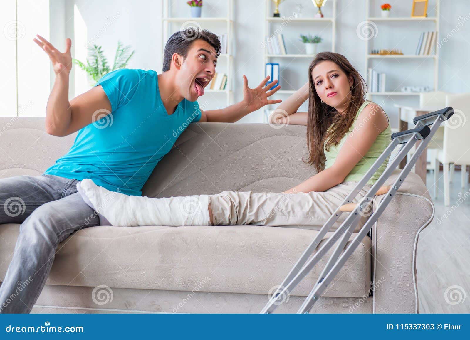 The Husband Man Supporting Injured Wife Stock Image - Image of ...