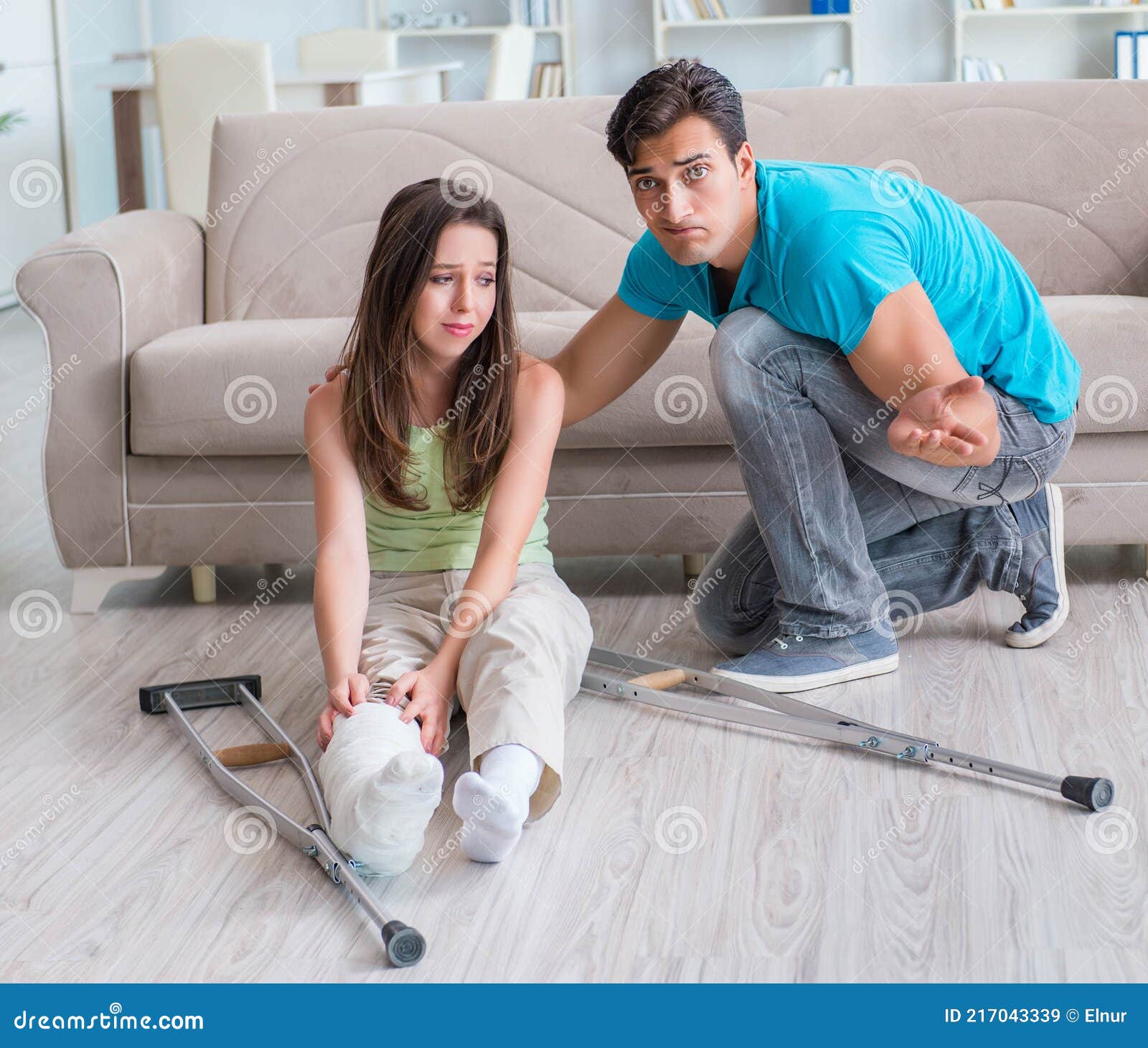 Husband Man Supporting Injured Wife Stock Image - Image of handicapped ...