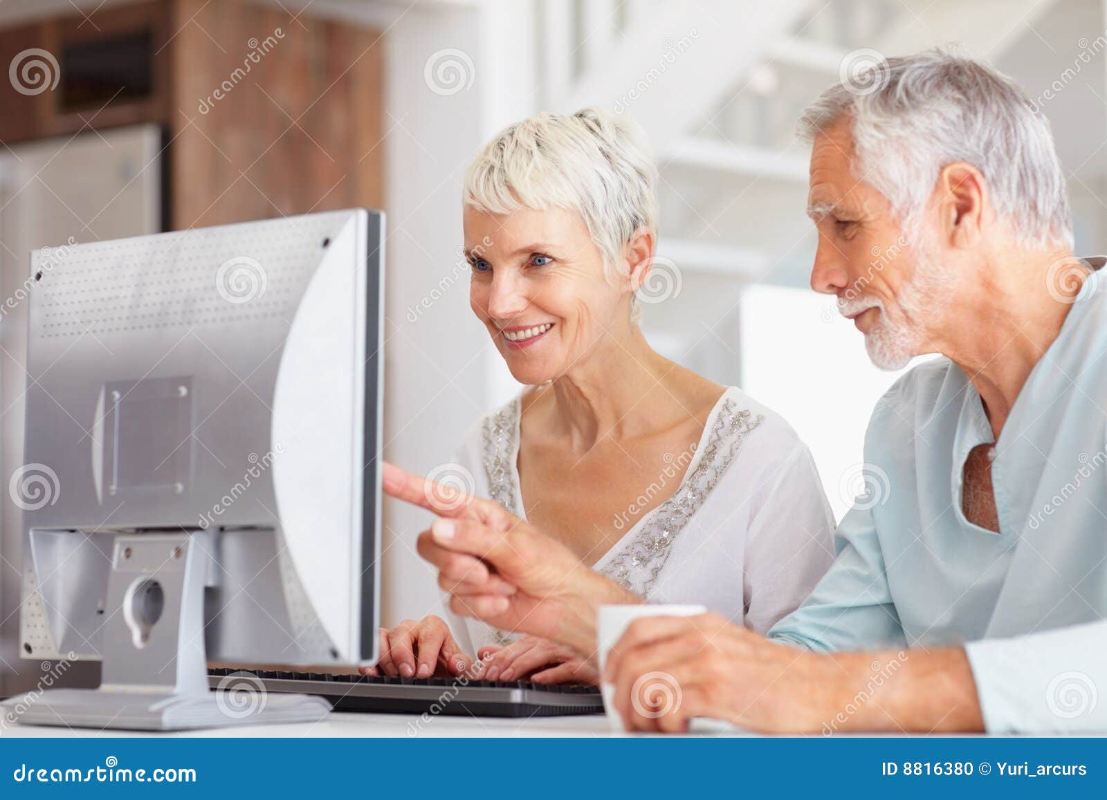 Husband Teaching Wife How To Use Computer Stock Photo - Image of ...