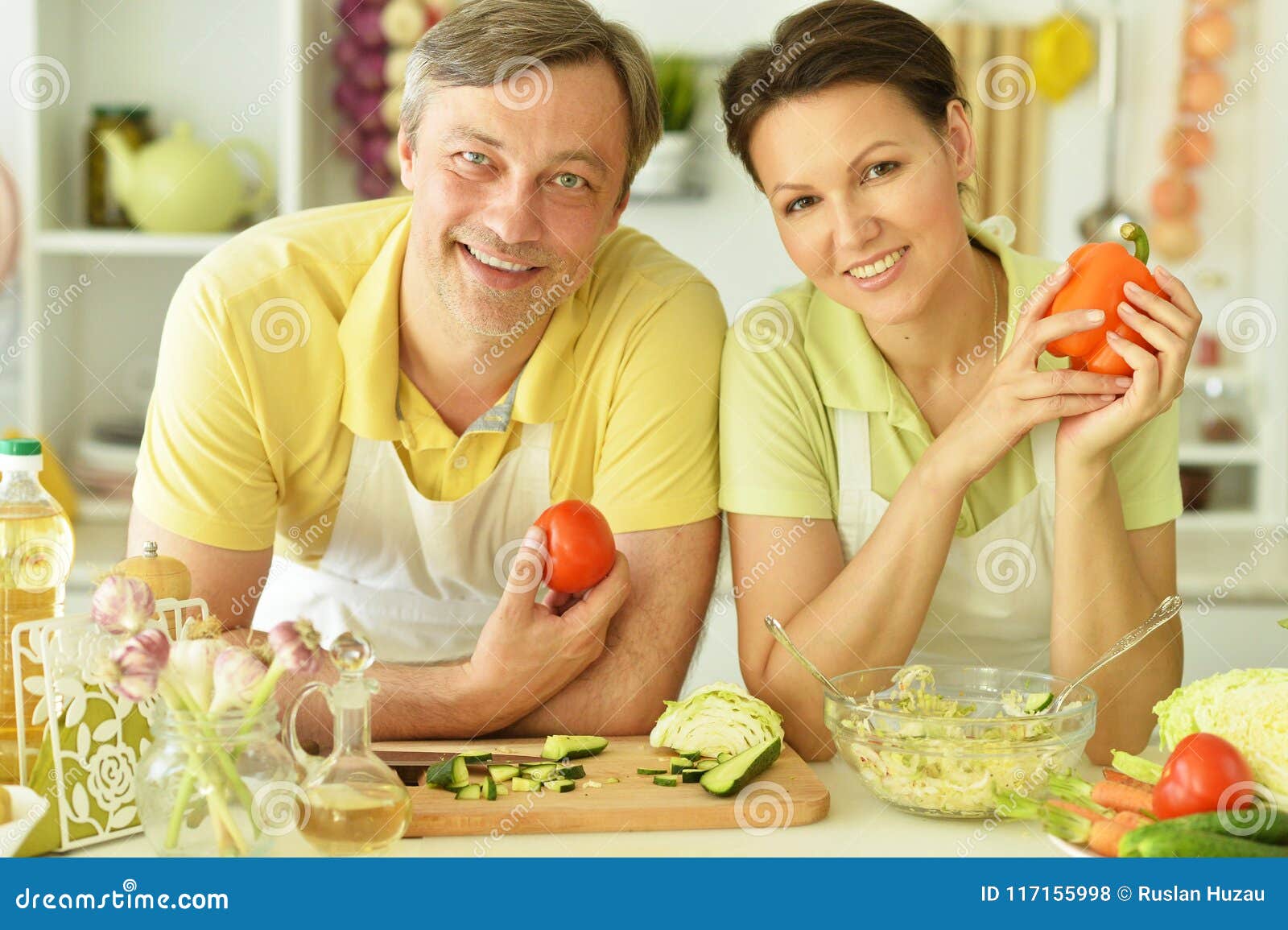 The husband and wife cook stock photo. Image of smile - 117155998