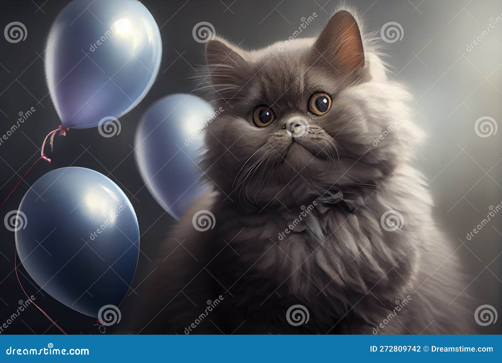 Husky cat with baloons stock illustration. Illustration of cute - 272809742