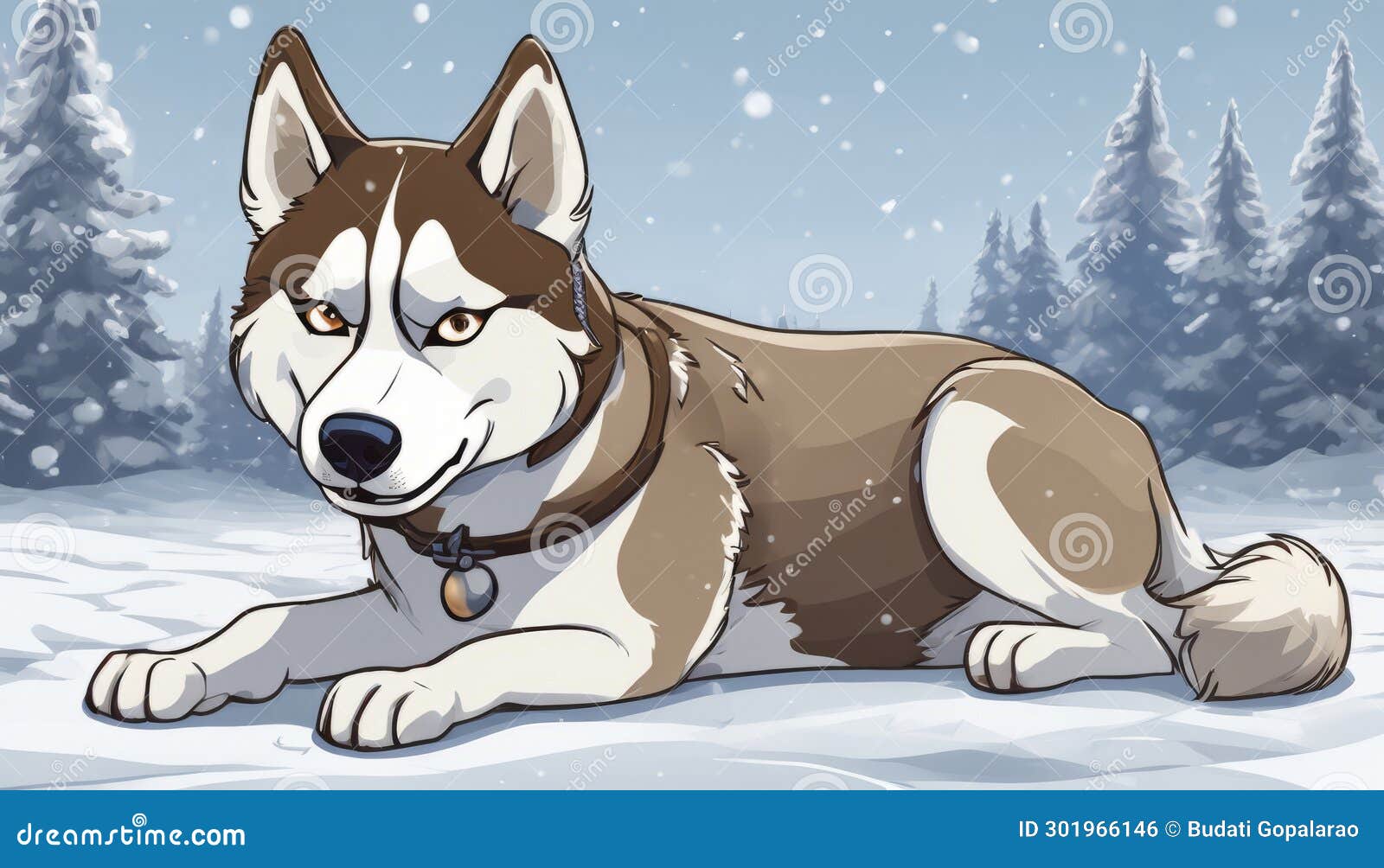 A Husky Dog is Laying Down in the Snow Stock Illustration - Illustration of terrain, snowy ...