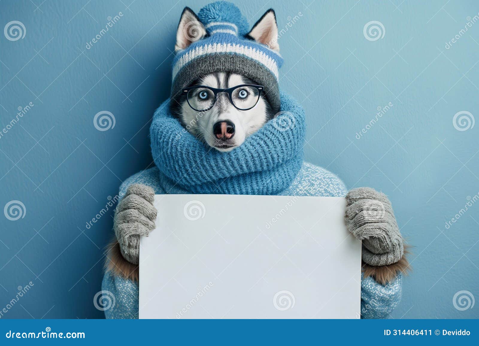 Husky dog with a sign stock illustration. Illustration of paper - 314406411