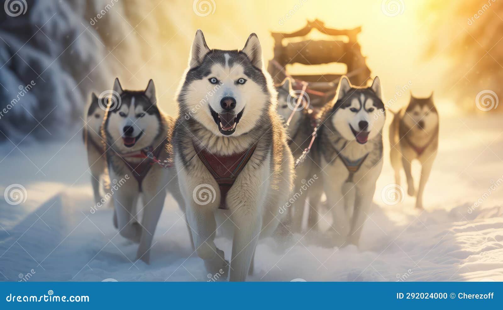 Husky dogs pulling a sled stock photo. Image of arctic - 292024000