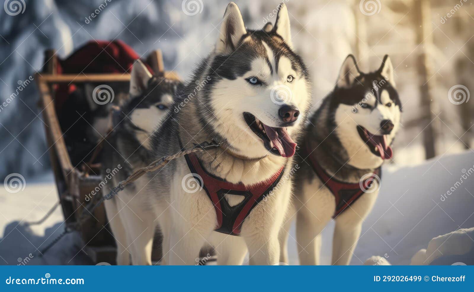 Husky dogs pulling a sled stock image. Image of sled - 292026499