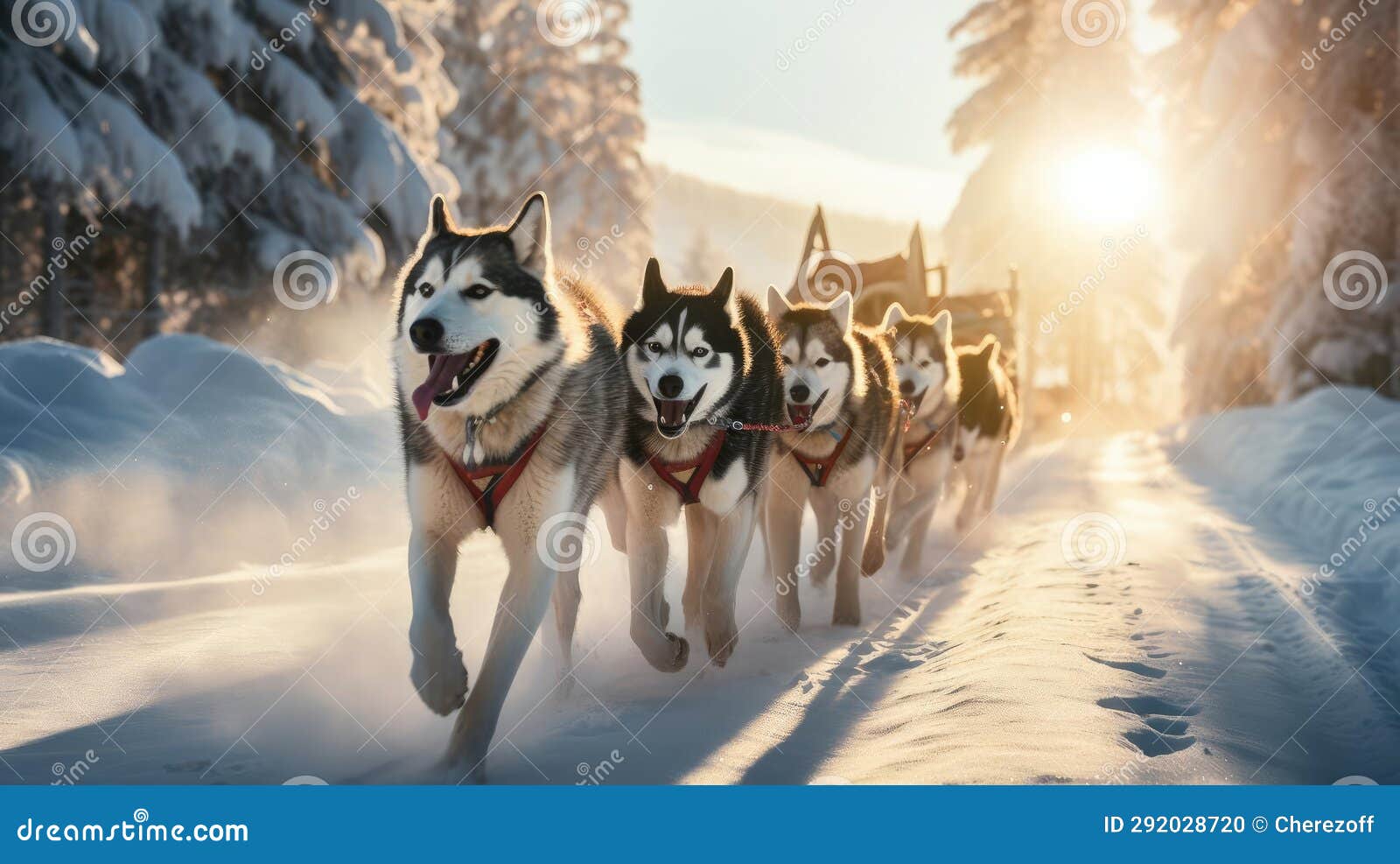 Husky dogs pulling a sled stock photo. Image of fast - 292028720