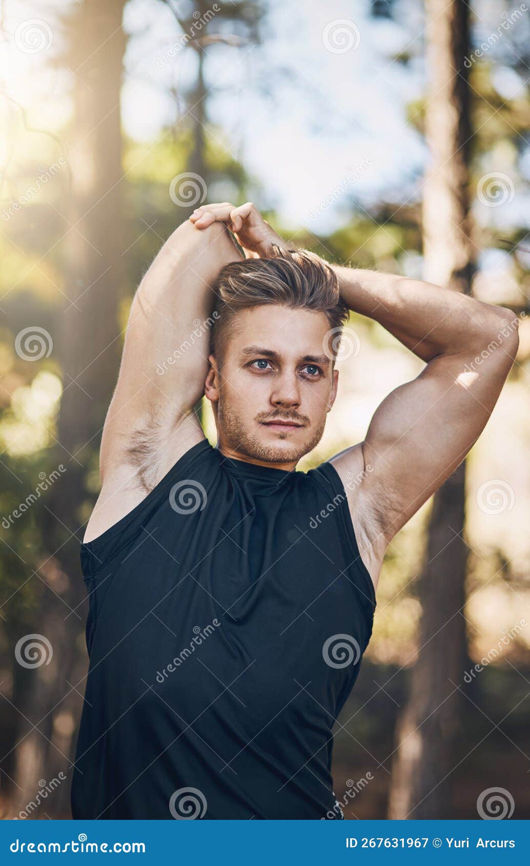 Hustle for that Muscle. a Young Man Stretching Outdoors. Stock Image ...