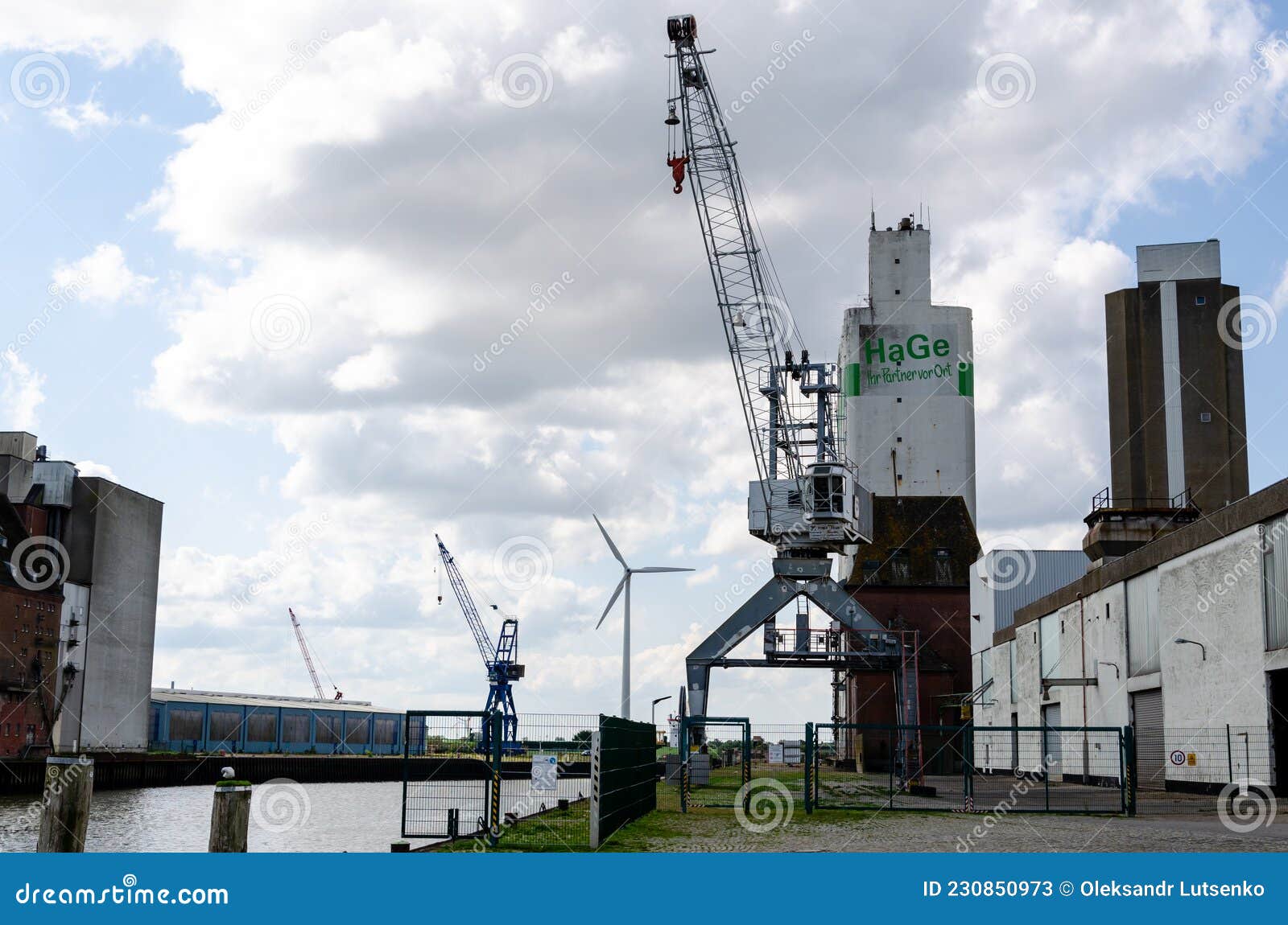 Husum, Germany - August 30, 2021: HaGe Husum Mill and Harbor Cranes ...