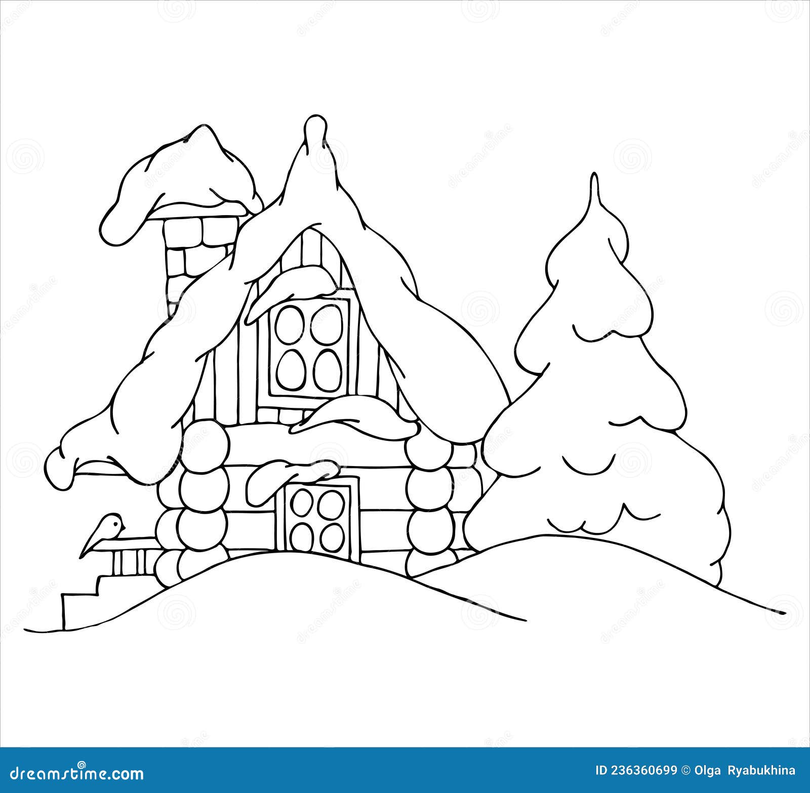 Hut and Christmas Tree. Coloring. Vector Stock Vector - Illustration of ...