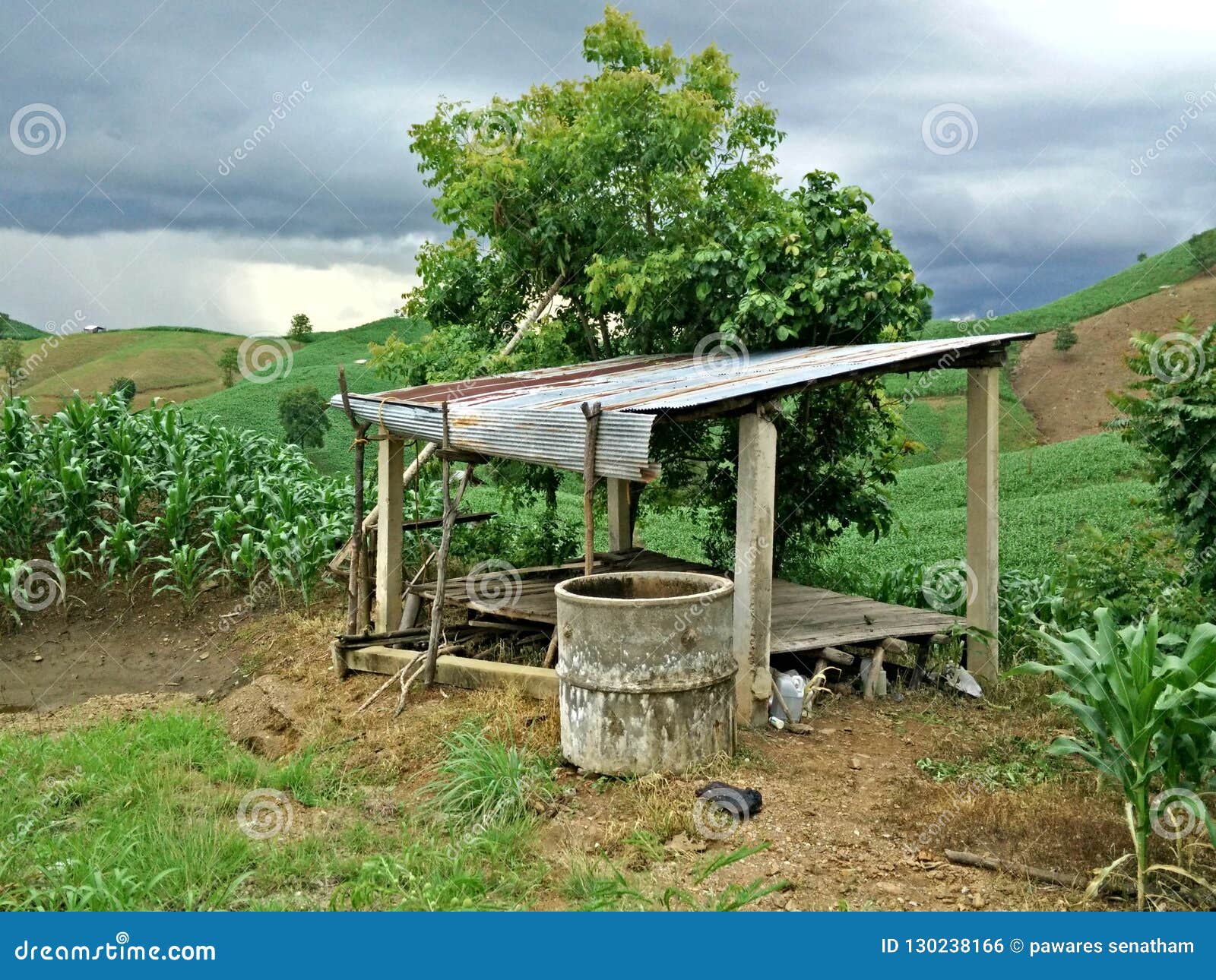 The Hut of the Farmer for the Tired of Working. Stock Photo - Image of ...