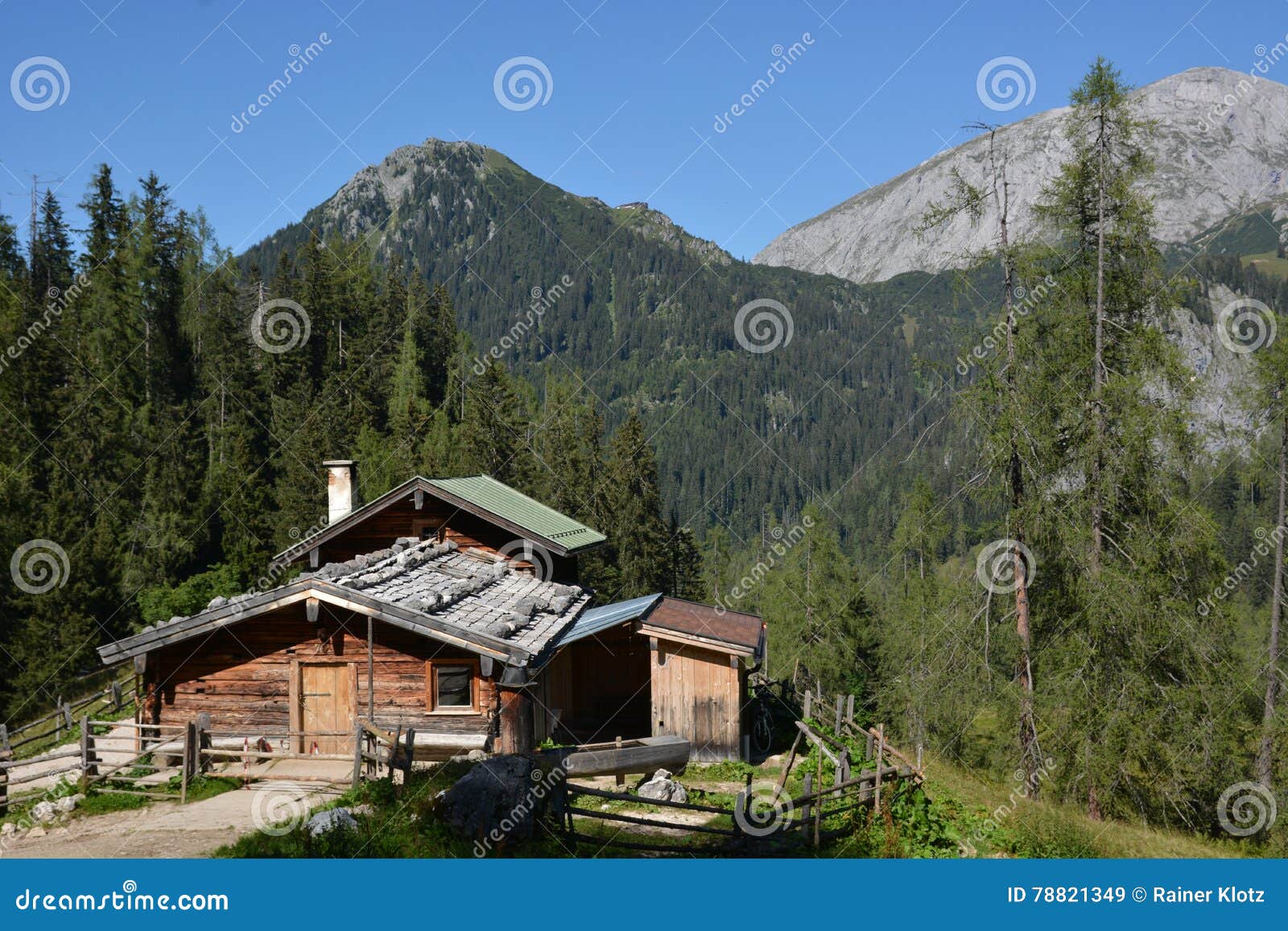 Hut in German Alps with Trees Stock Image - Image of biological, chalet ...
