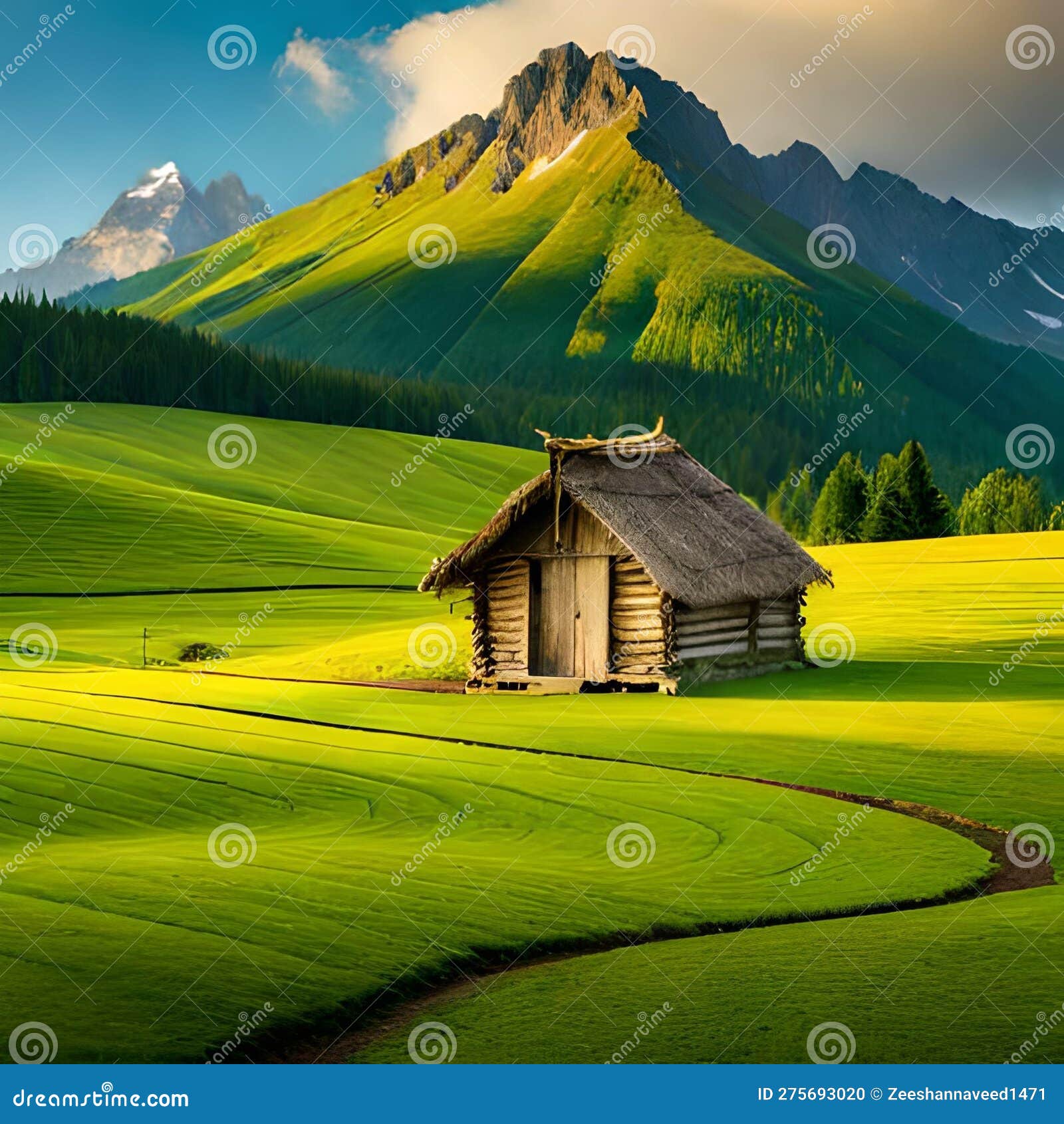 Hut with Landscape Nature View. Stock Illustration - Illustration of ...