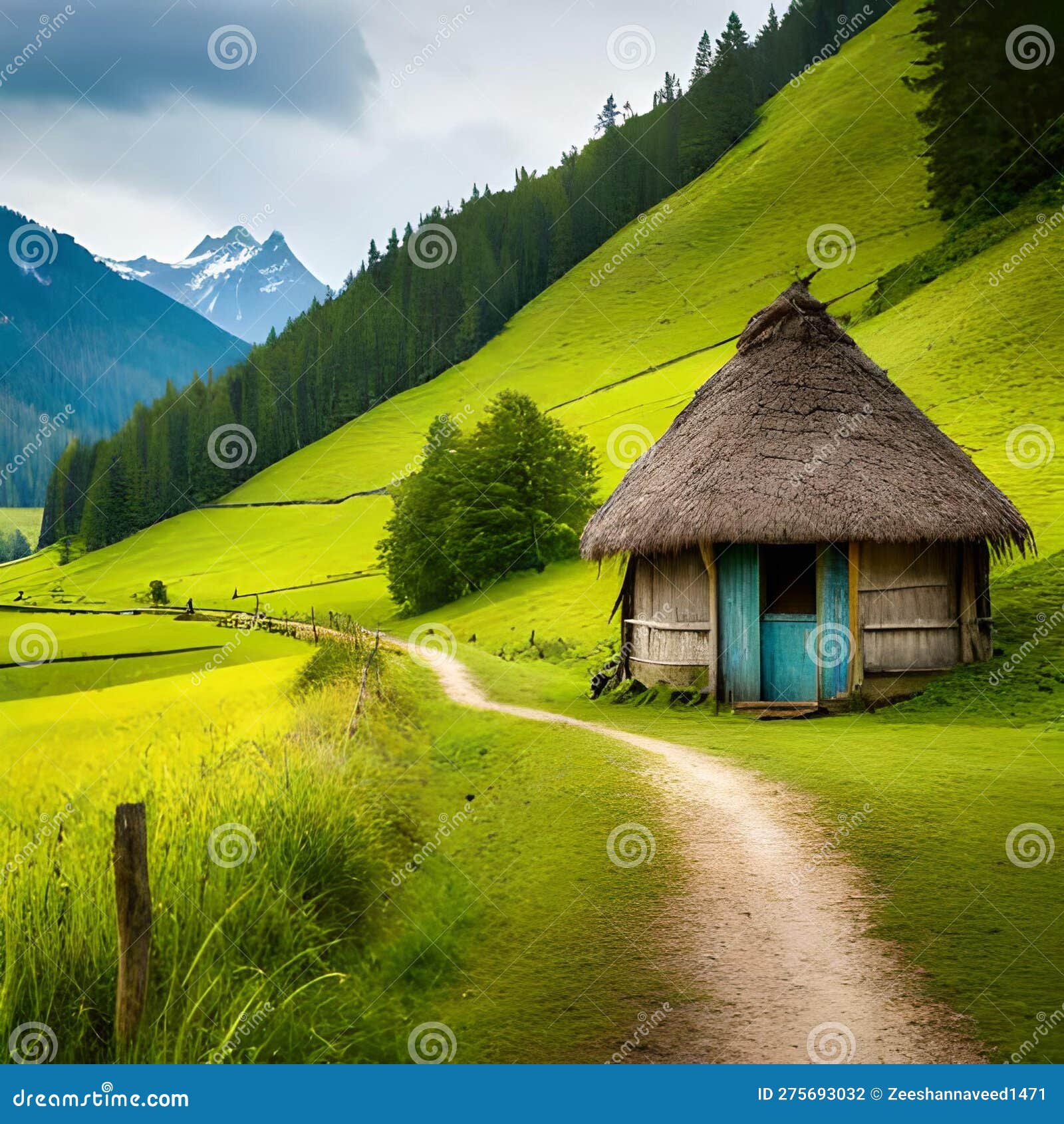 Hut with Landscape Nature View. Stock Illustration - Illustration of ...