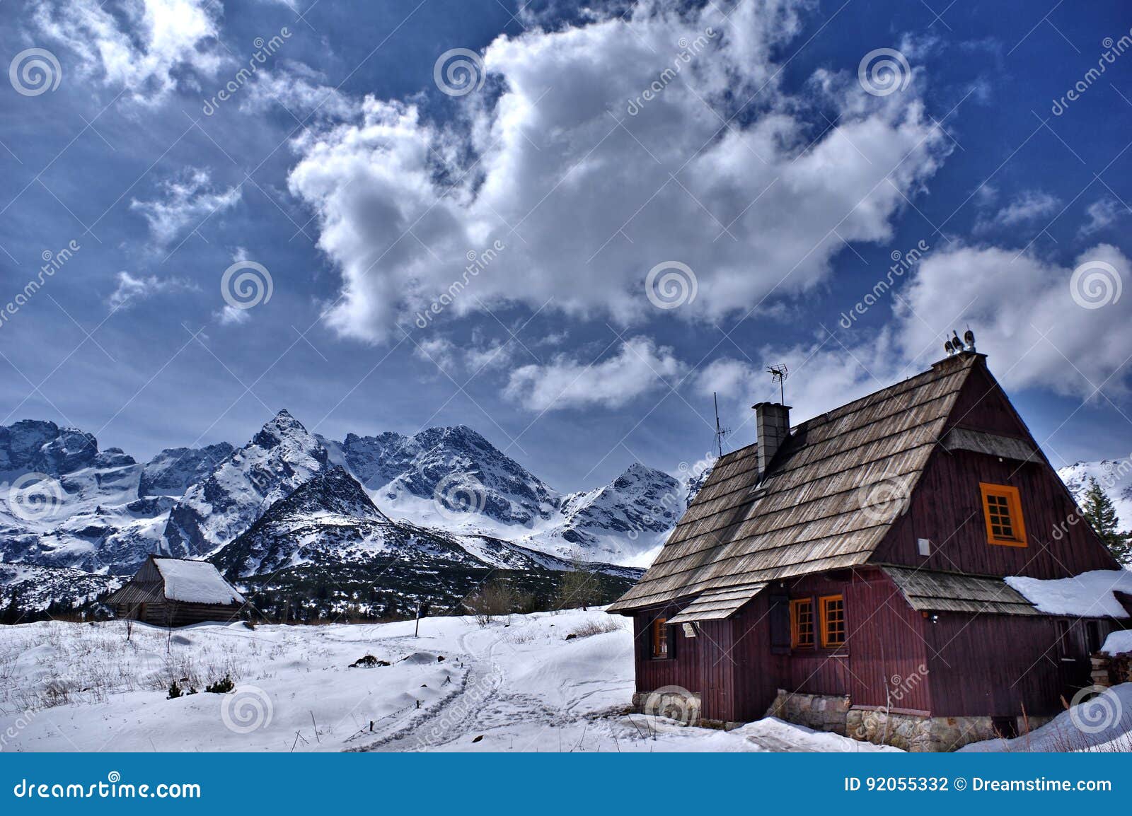 A hut in the mountains stock photo. Image of nature, winter - 92055332