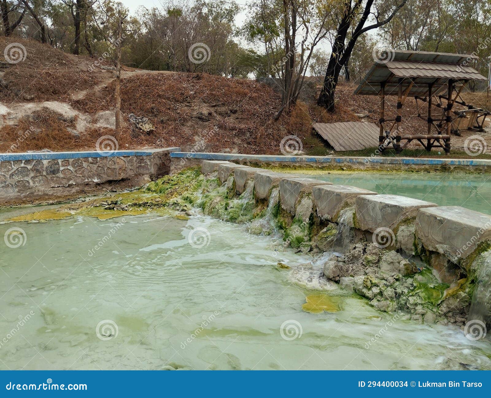A Hut on a Natural Hot Spring River Dam in the Cirebon Area Stock Photo ...