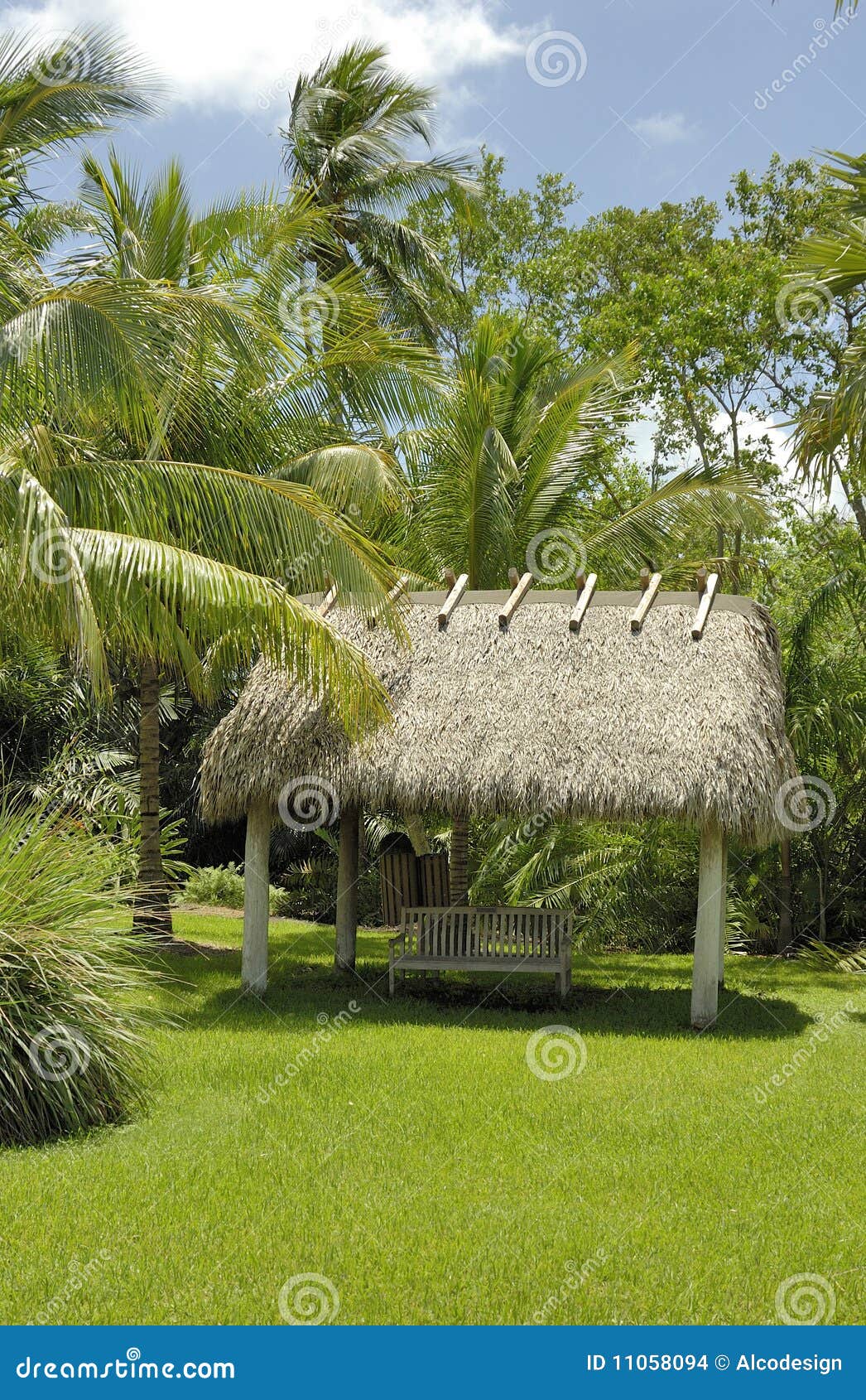 Hut and Palm Trees stock photo. Image of straw, green - 11058094