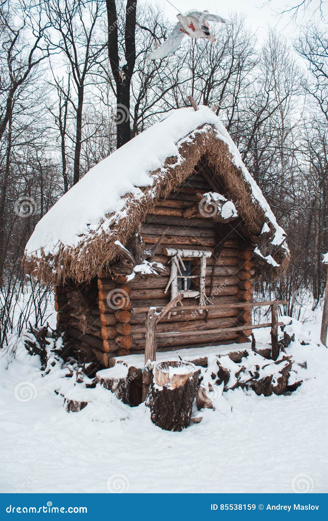The Hut Stands in the Woods in Winter Snow Stock Image - Image of ...