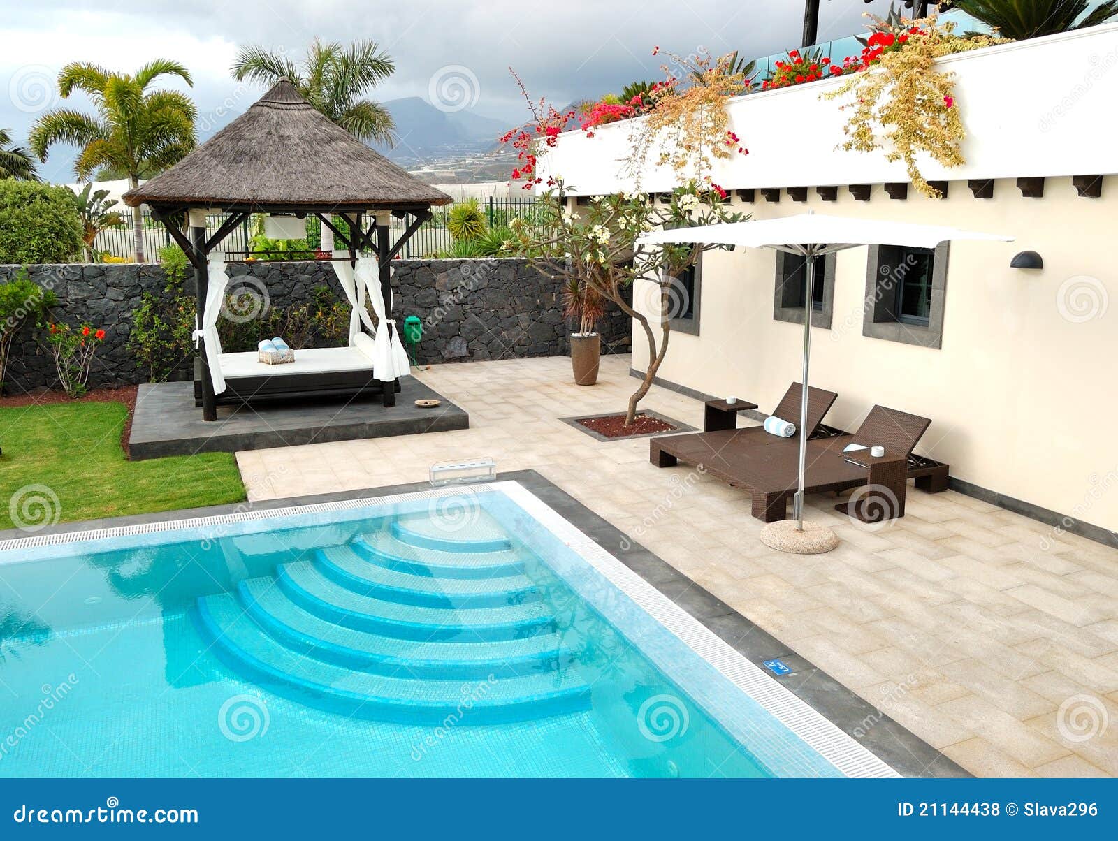Hut and Swimming Pool at Luxury Villa Stock Photo - Image of beach ...