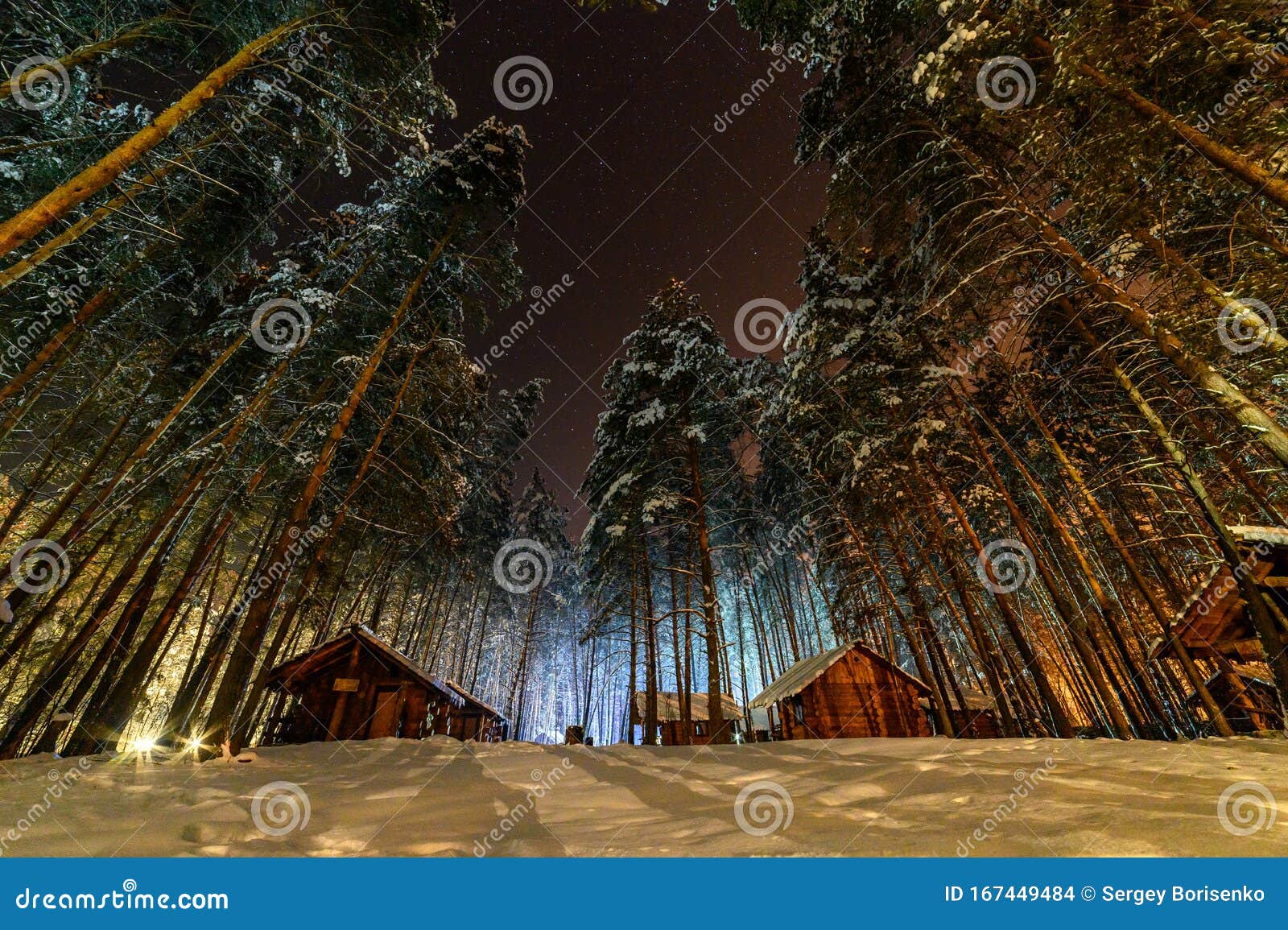 Hut on a winter night. stock photo. Image of snowy, home - 167449484