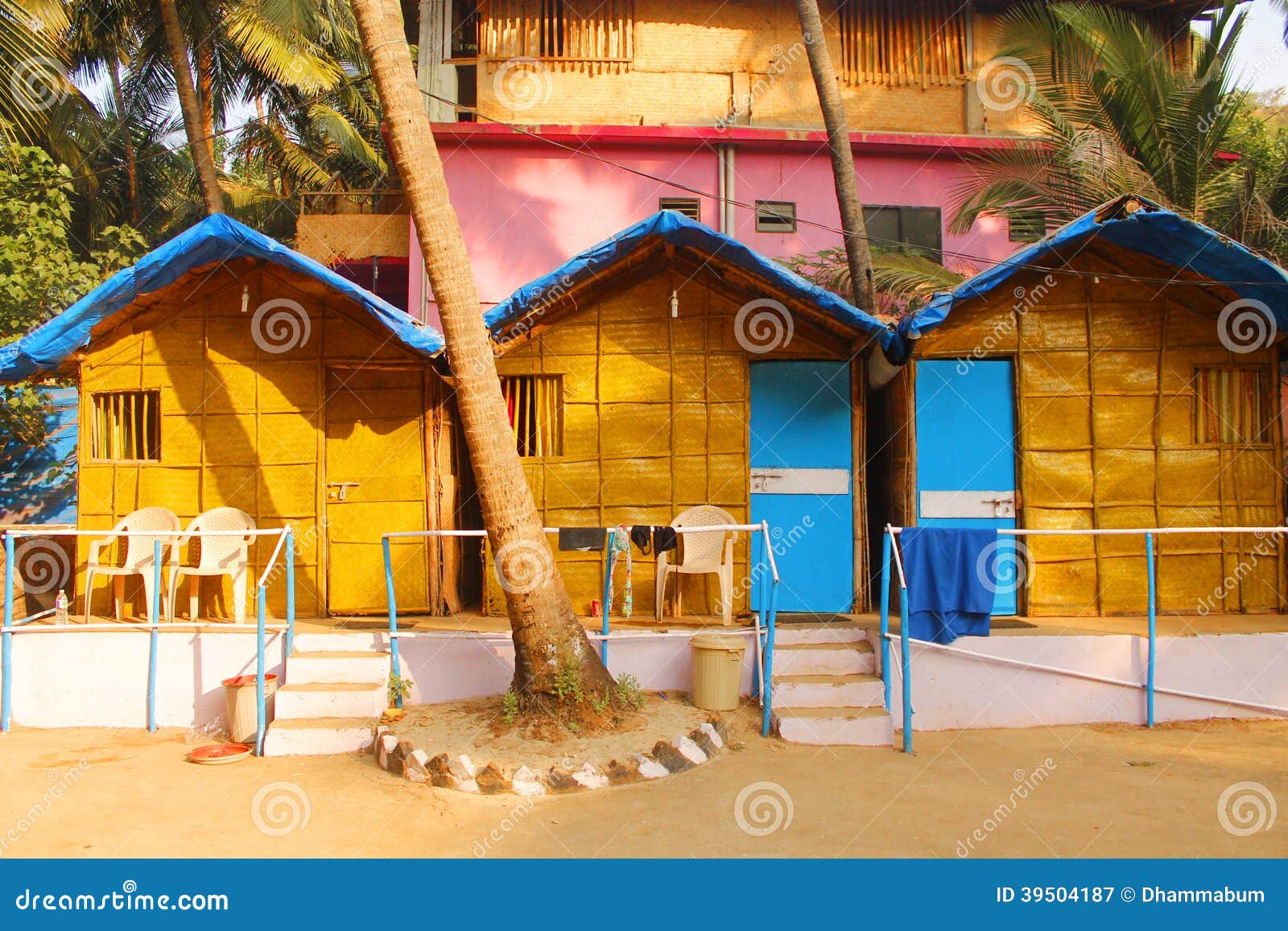 The huts on the Goa beach stock image. Image of beach - 39504187